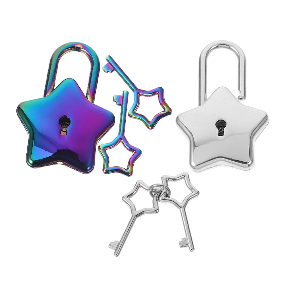 TABLZONE 2 Sets Tiny Padlock Star Shaped Assorted Color Alloy For Notebook Diary Jewelry Box ...