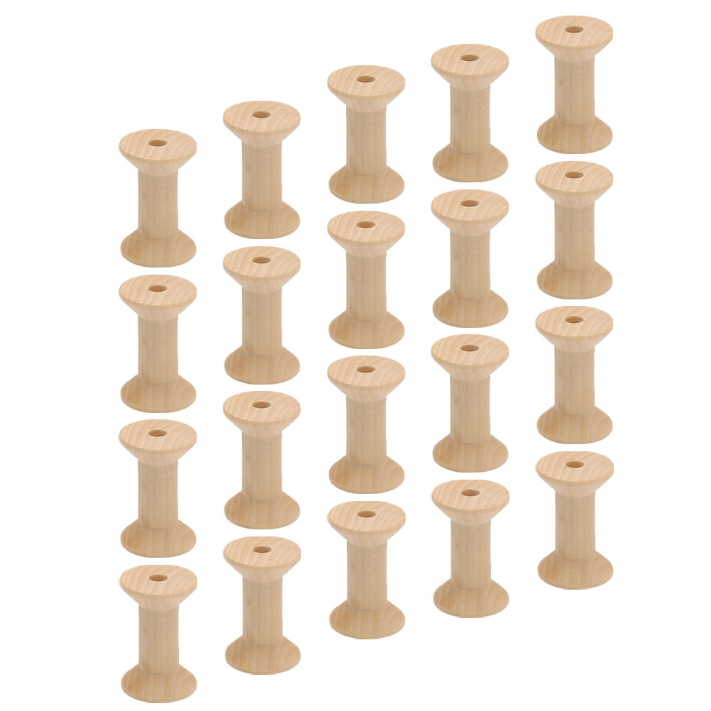 TABLZONE 20 Pcs Unfinished Wood Spools Thread Holder Light Glass Shaped ...