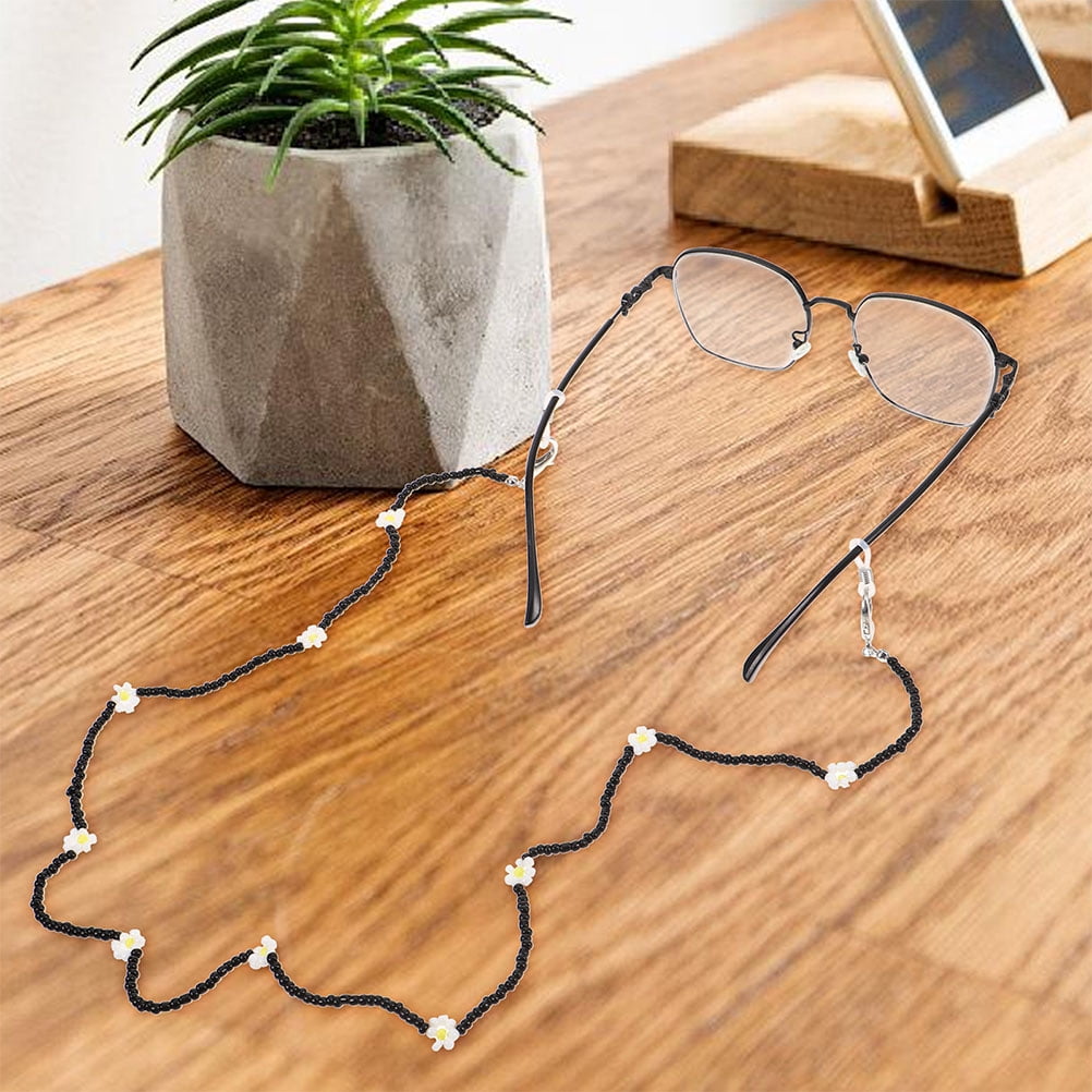 TABLZONE Black Beaded Eyeglass Chain Accessories 2 Pieces Anti-Lost ...