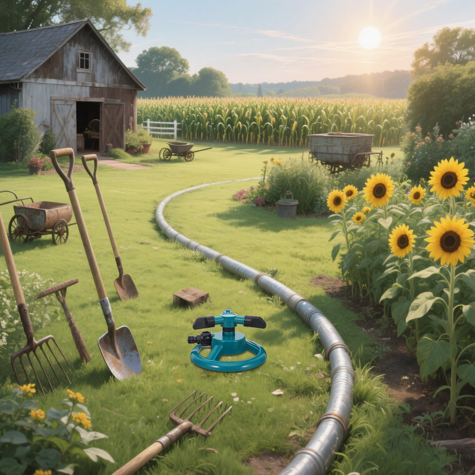TABLZONE Green Rotating Sprinkler, Triple-Arm Spray, Adjustable Flow ...