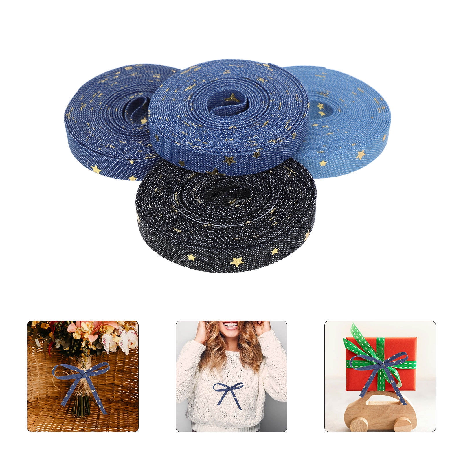 TABLZONE Denim Ribbon Set Gold Foil Stars for Crafting Multipack ...