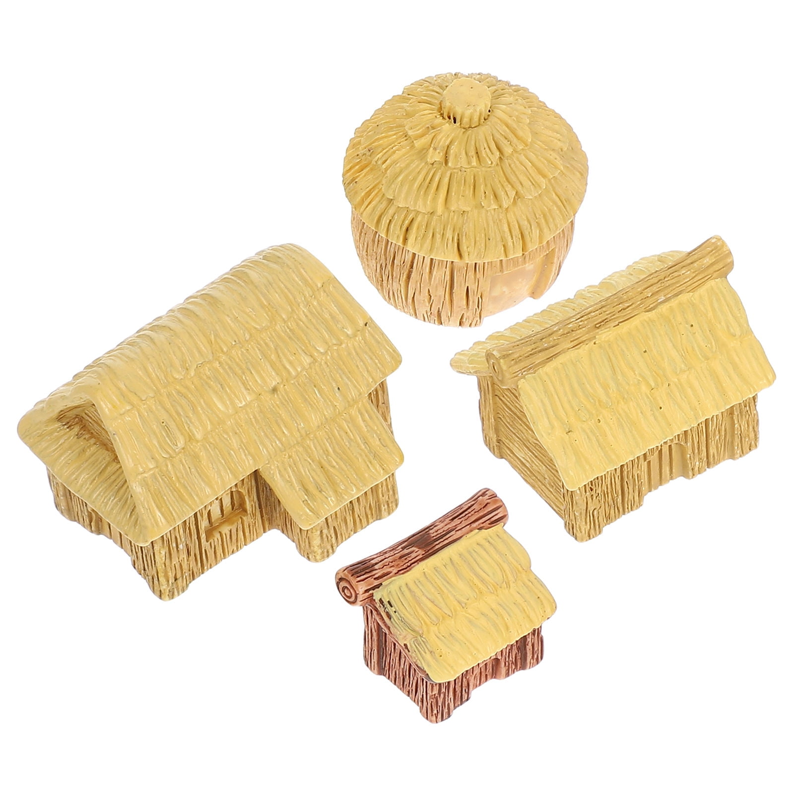 TABLZONE 4Pcs Garden Decor Mini Cottage Houses Resin Beige for Tiny ...