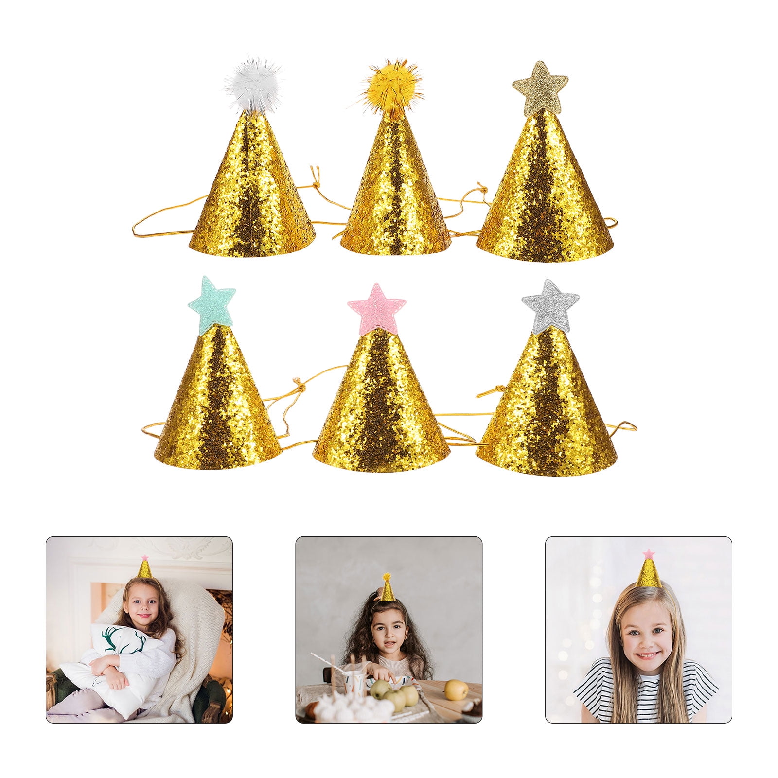 TABLZONE Birthday Party Hat Cone Birthday Crown Hat Golden 6Pcs ...