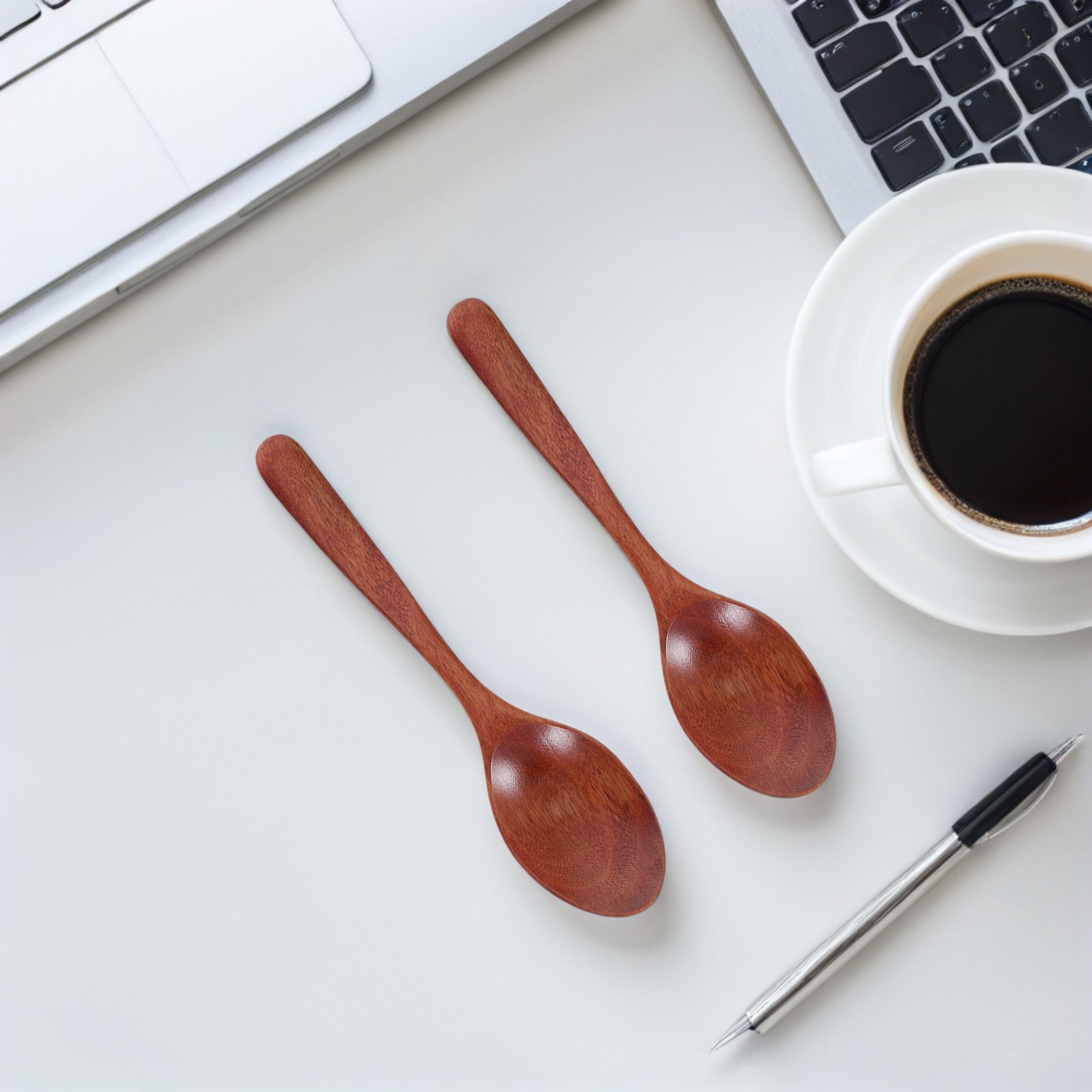 TABLZONE 6pcs Wooden Honey Spoon Light Brown for Serving Desserts and ...