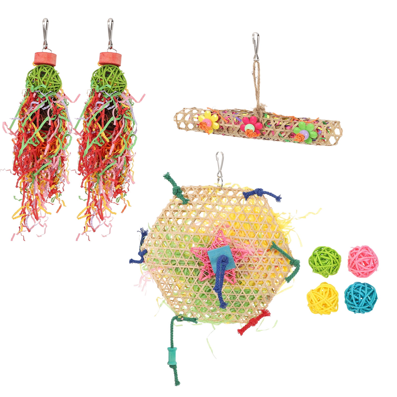 TABLZONE Parrot Straw Toy Wooden Round Ball Assorted Color 8Pcs ...