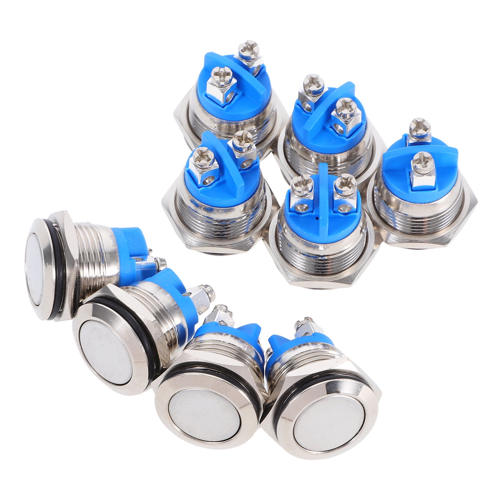 TABLZONE 9pcs Push Button Switch Waterproof Silver Brass Nickel Rubber ...
