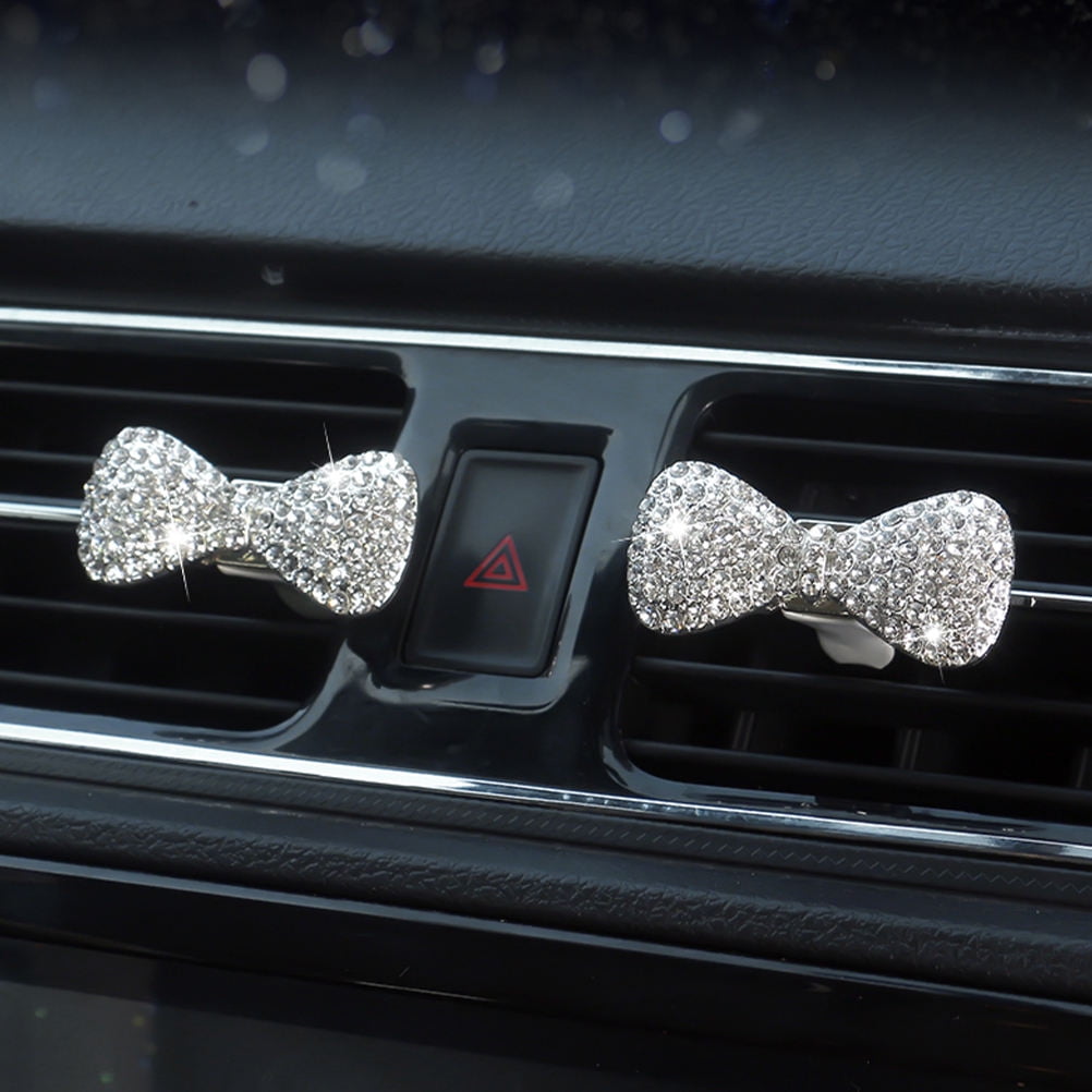 TABLZONE Silver Bow Car Air Vent Decoration Zinc Alloy Rhinestone for ...
