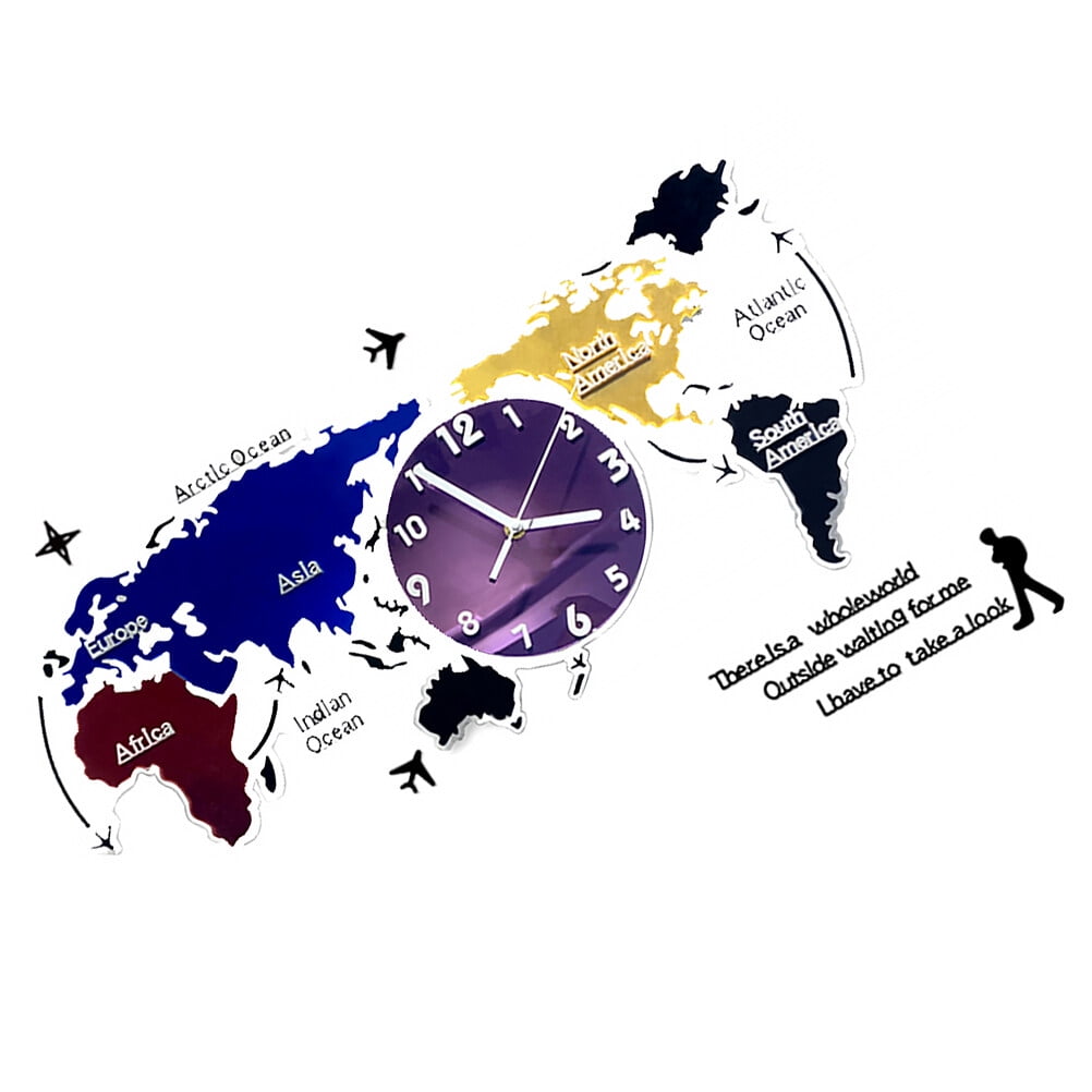 TABLZONE Modern Minimalist World Map Wall Clock with Silent Non-Ticking ...