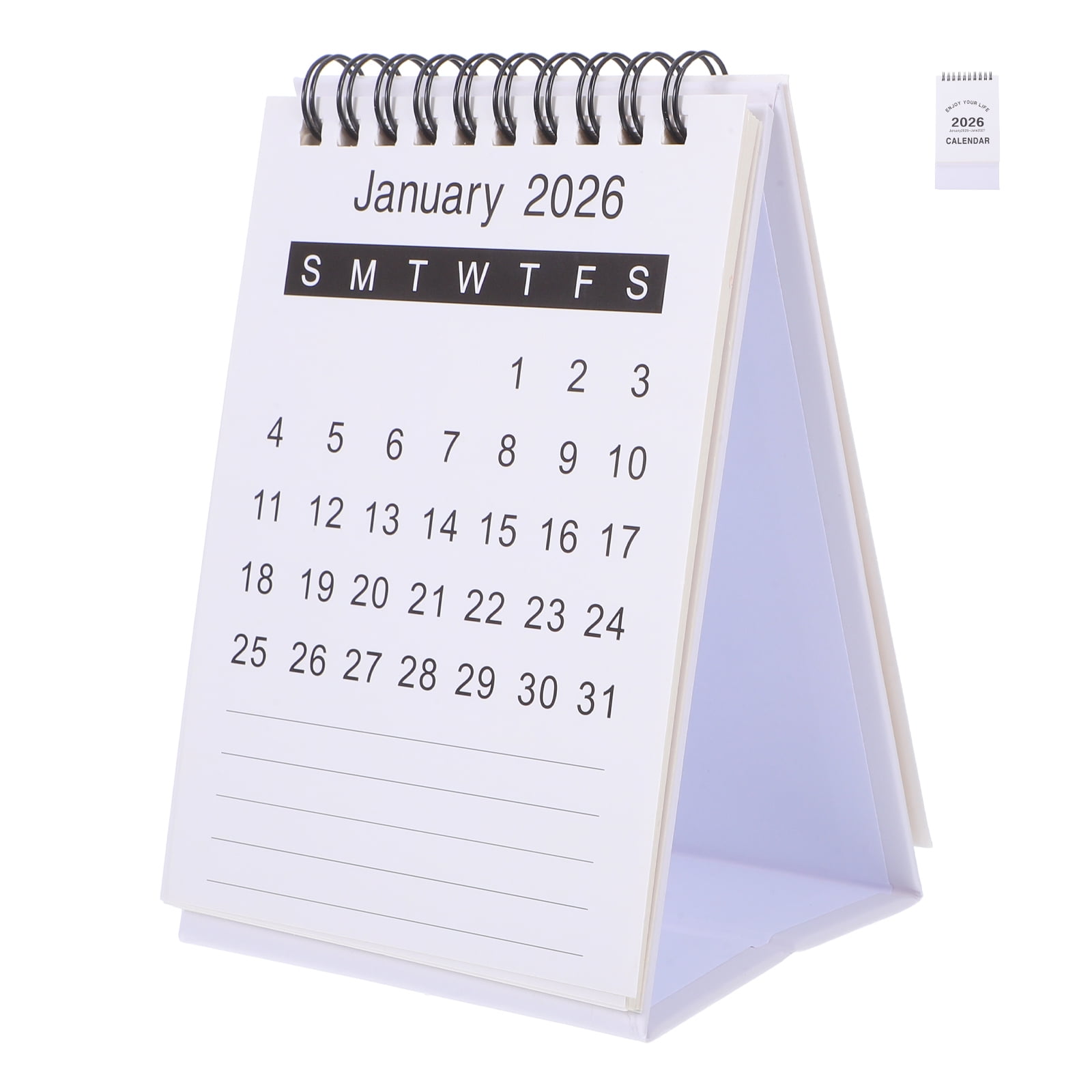 TABLZONE 2026 Small Desk Calendar White Compact Monthly Standing ...