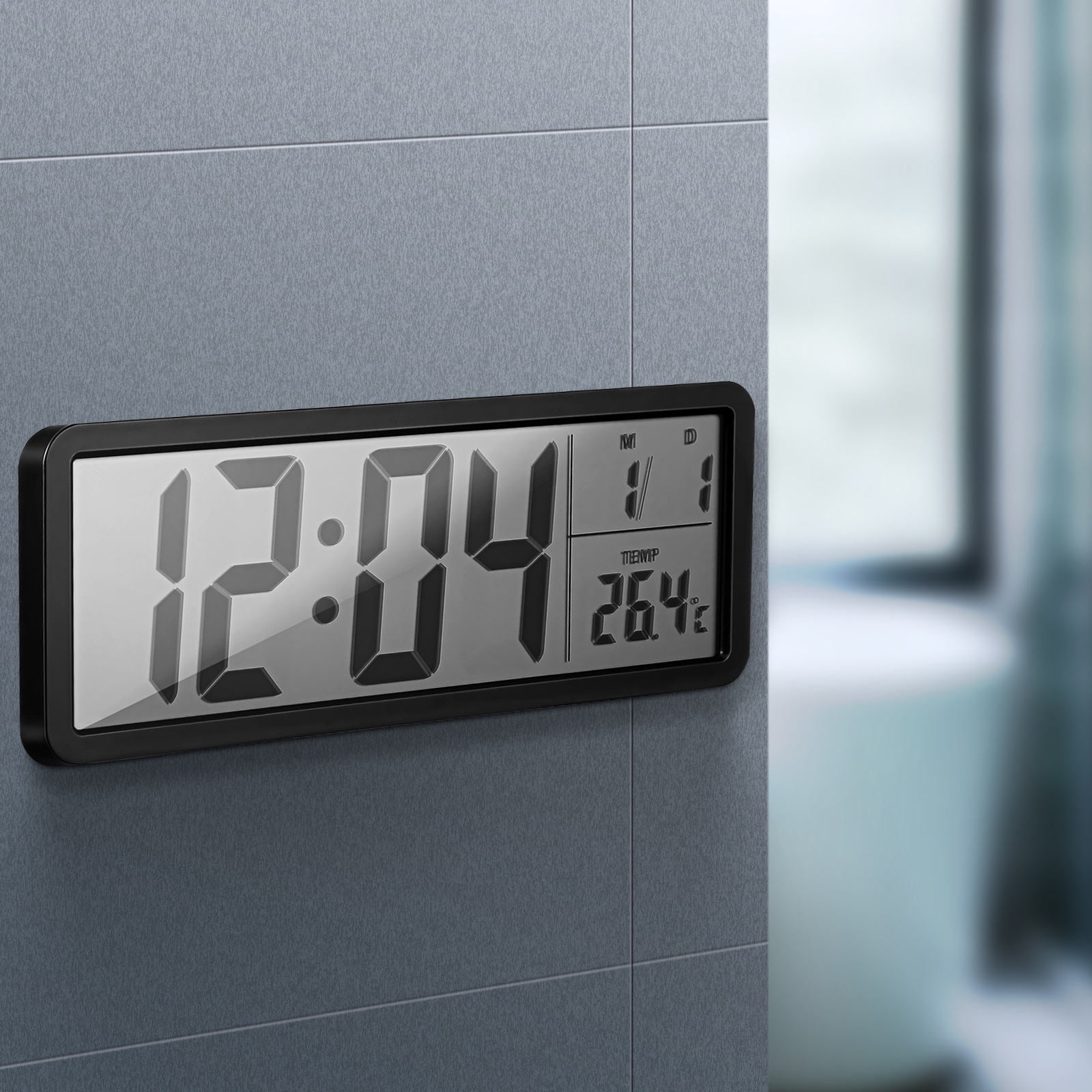 TABLZONE Clear Digital Display Black Wall Clock with Temperature and ...