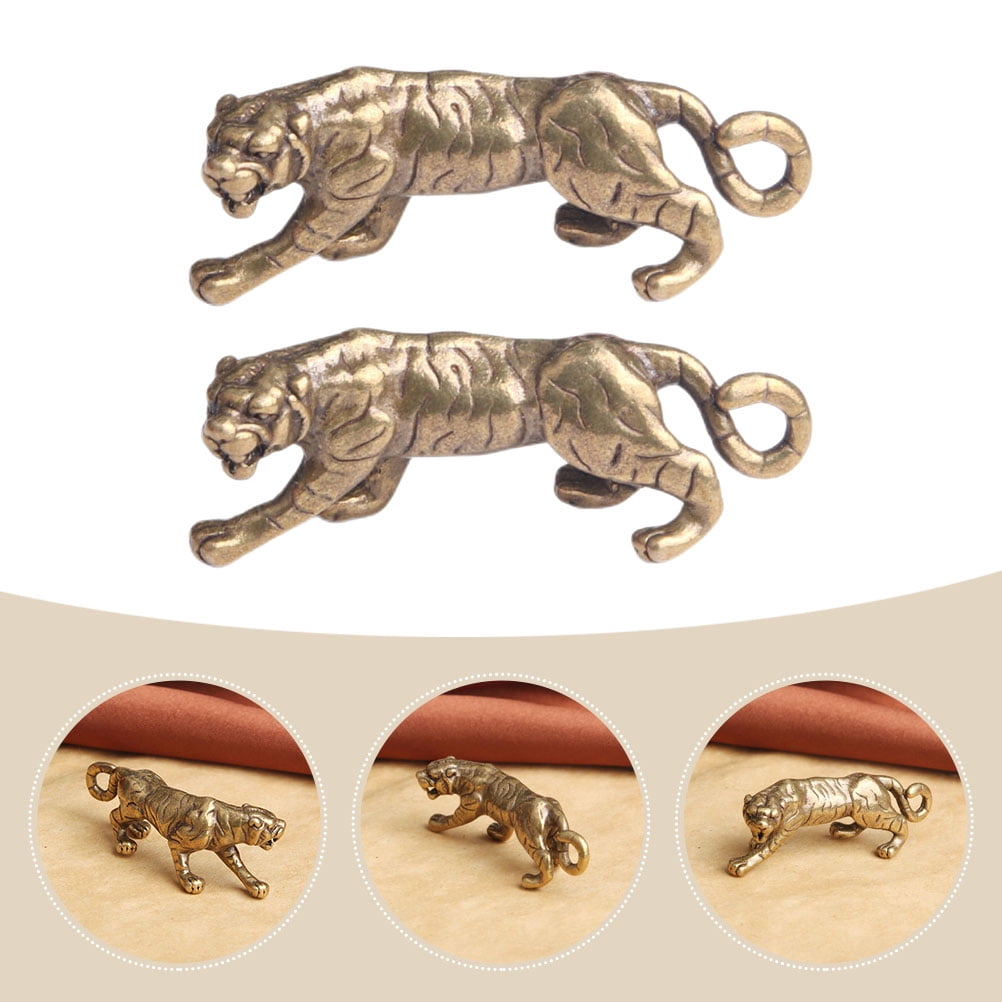 TABLZONE Golden Brass Tiger Statue Home Decor Retro Design Ornament ...