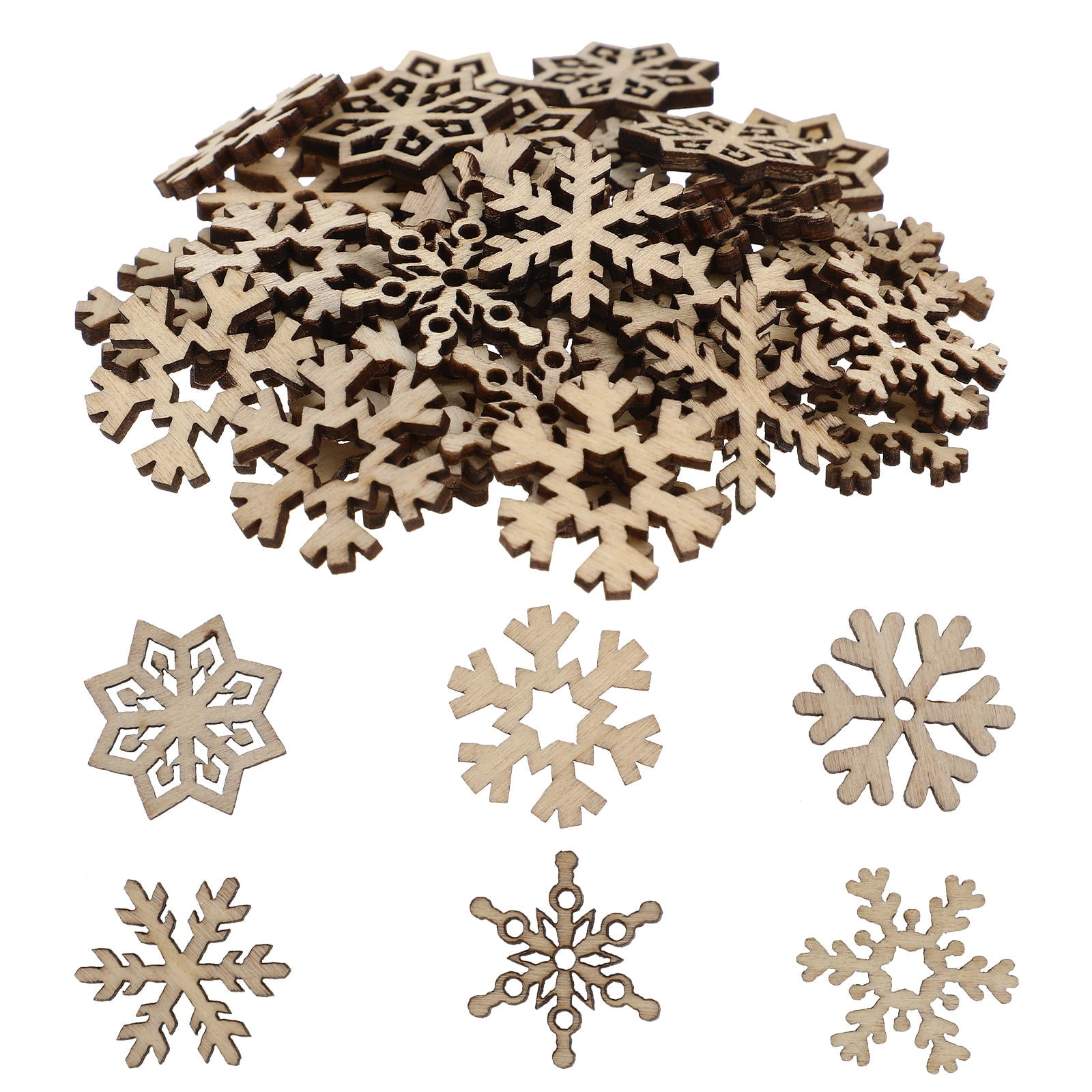 TABLZONE 50-Piece Mini Wooden Snowflakes Beige Craft Supplies for ...