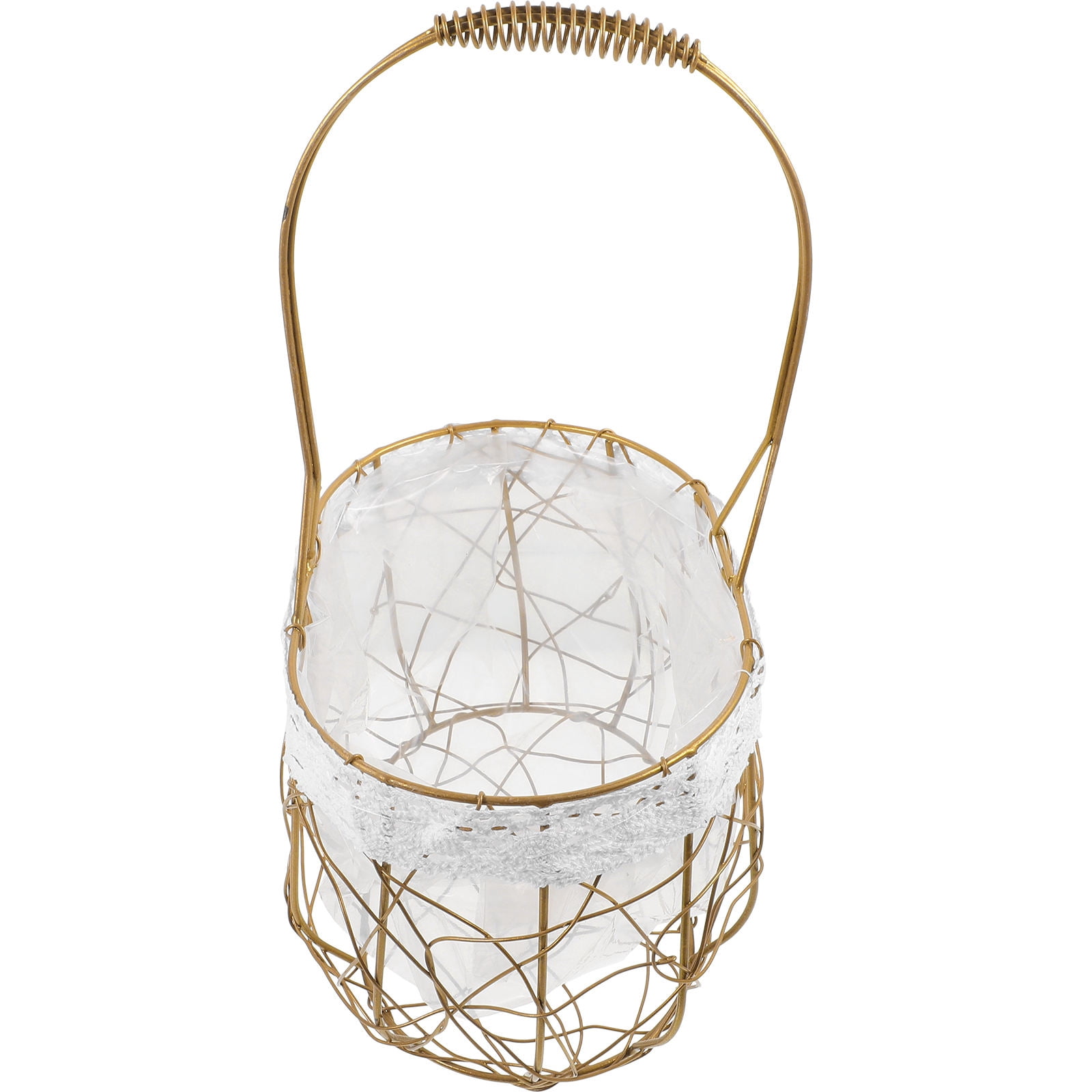 TABLZONE Golden Iron Wire Flower Basket with Handle and Liner for Home ...
