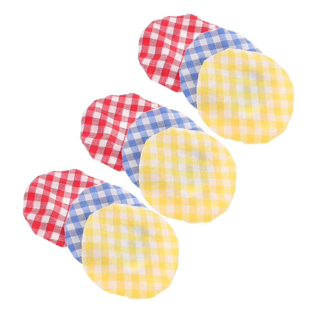 TABLZONE 9Pcs Reusable Elastic Cloth Lid Covers for Jars Plaid Material ...