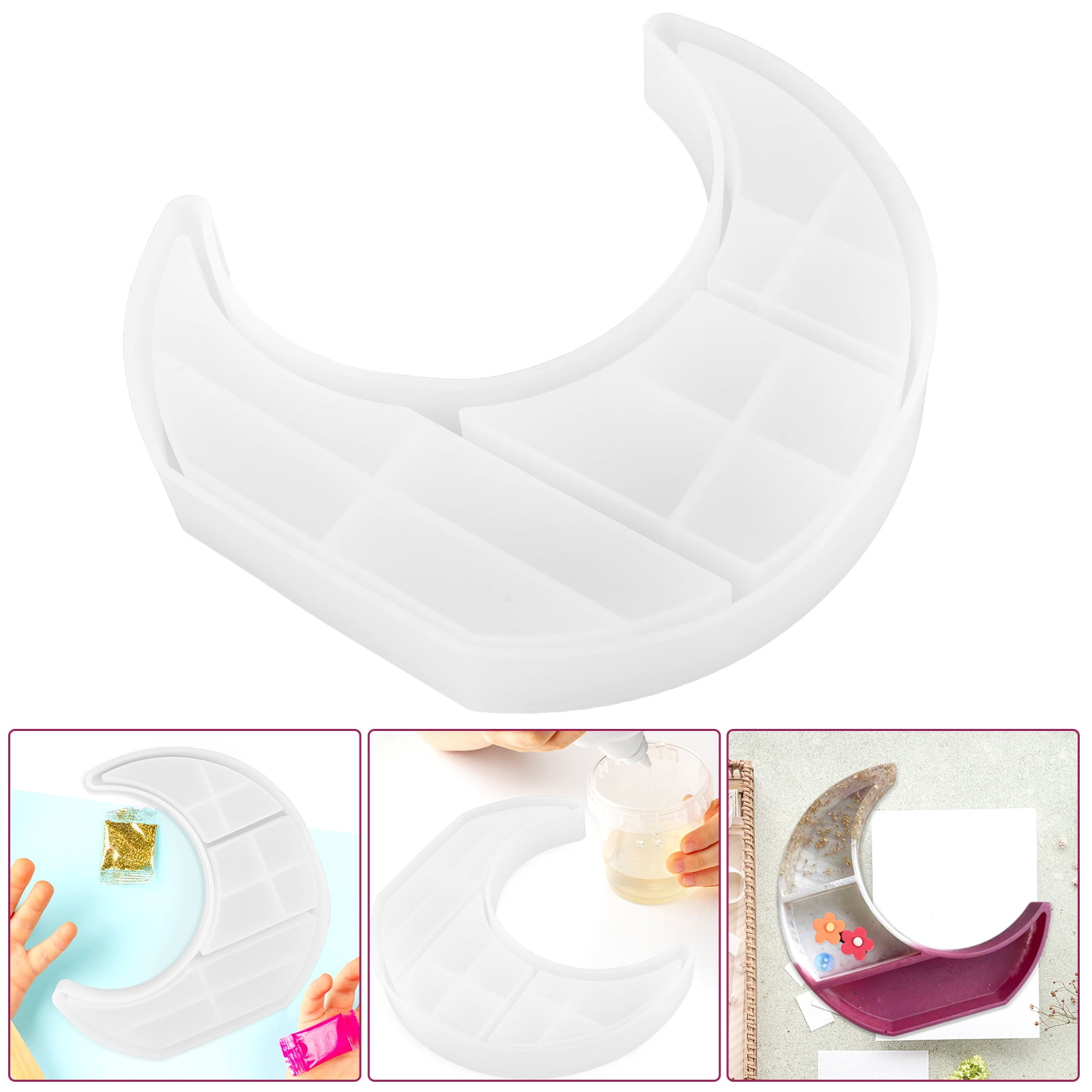 TABLZONE White Silicone Moon Tray Mold Set for Crafts, Resin Casting ...