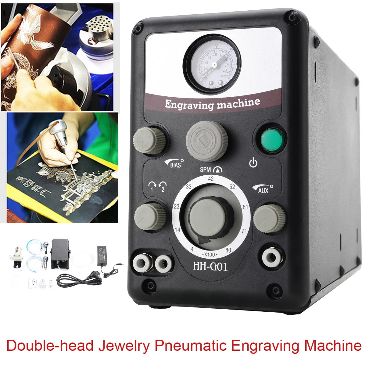 TABODD 110V Dual-Head Pneumatic Jewelry Engraver Machine Pneumatic Hand ...