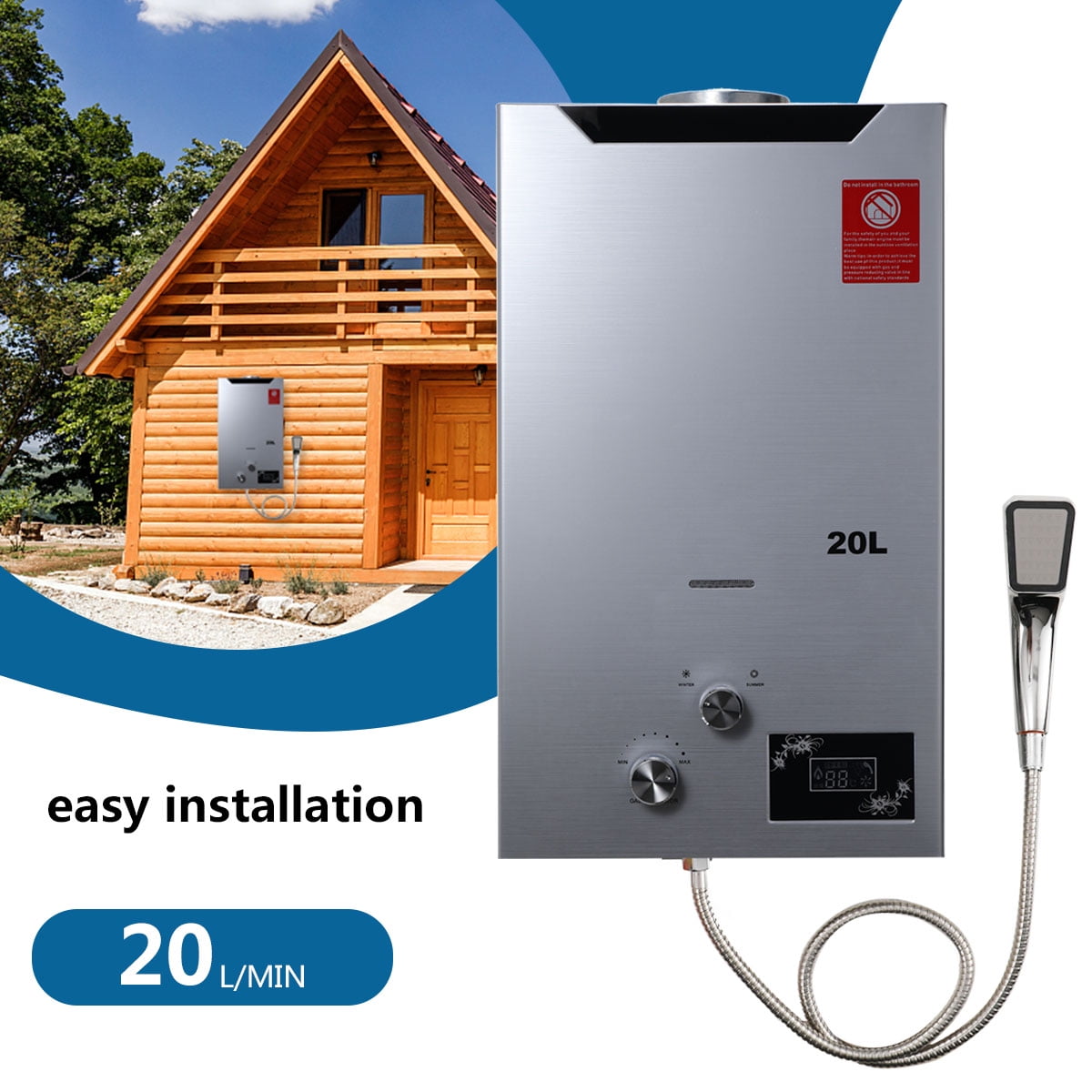 TABODD 20L Tankless Water Heater LPG Propane Gas, 5.28GPM Outdoor ...