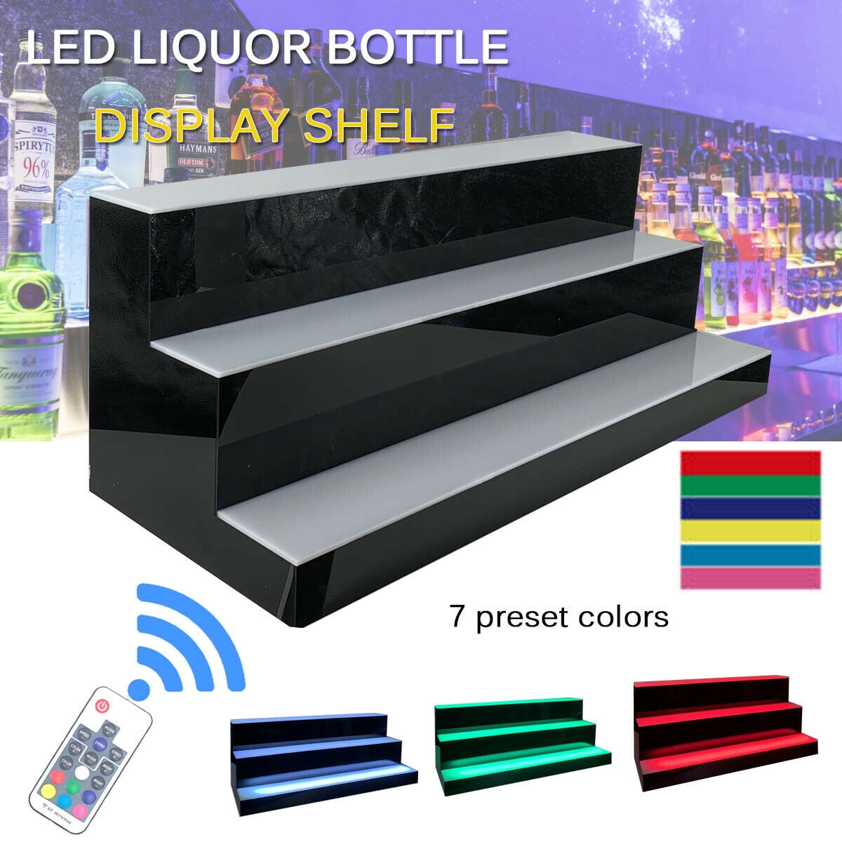 TABODD 3 Step Lighted Shelves Illuminated Liquor Bottle Bar Display ...