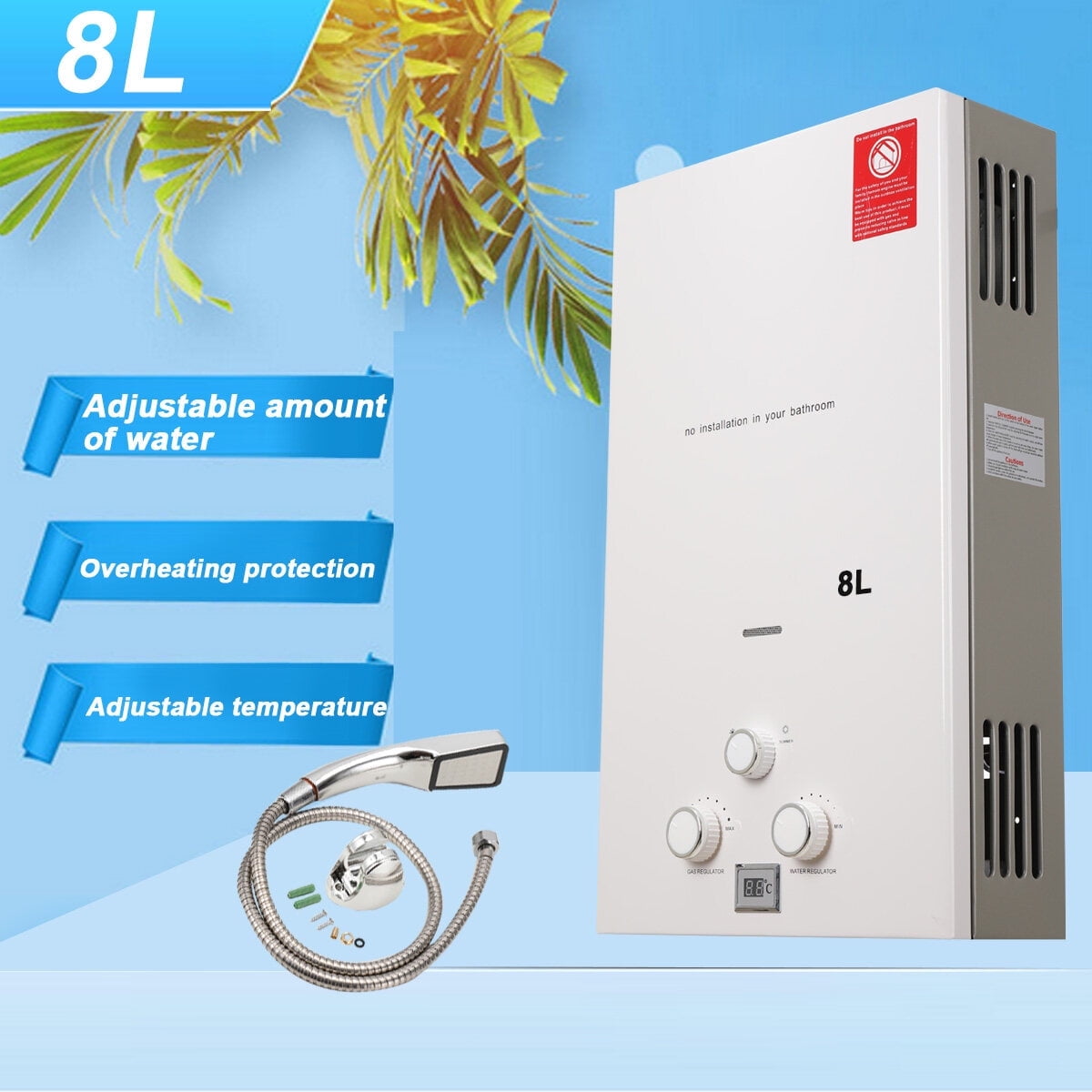 TABODD 8L 16KW LPG Gas Instant Water Heater Propane Tankless Water ...
