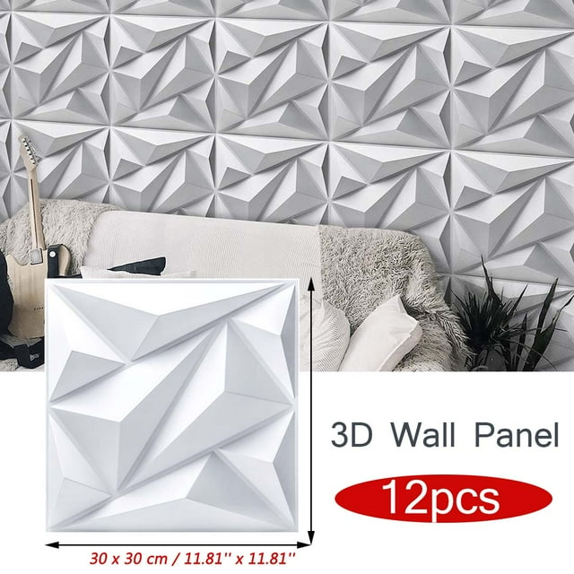 TABODD 3D White Star PVC Wall Panels, 11.81''x11.81'', Pack of 12 for ...