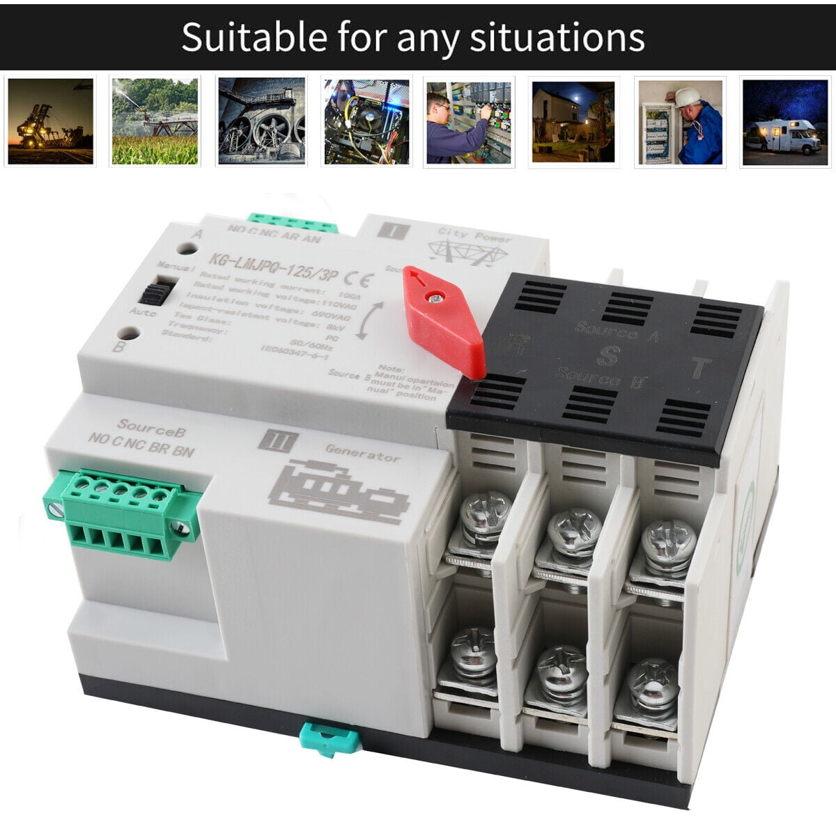 TABODD Dual Power Automatic Transfer Switch, Uninterrupted 3P 100A ...
