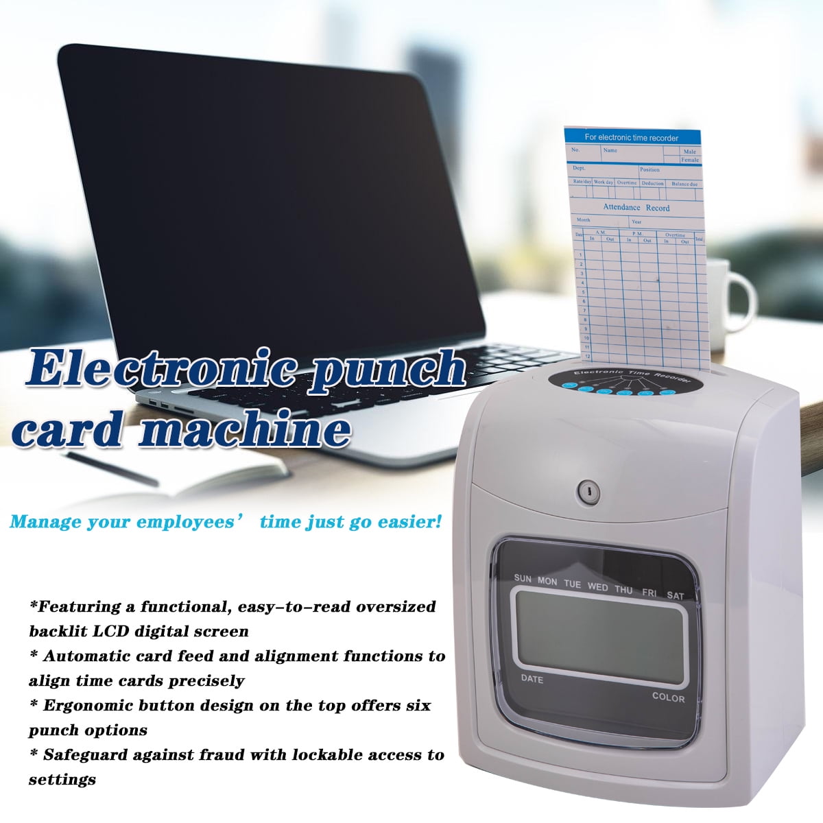 TABODD Wall-Mounted Electronic Punch Card Machine with 50pcs Magnetic ...