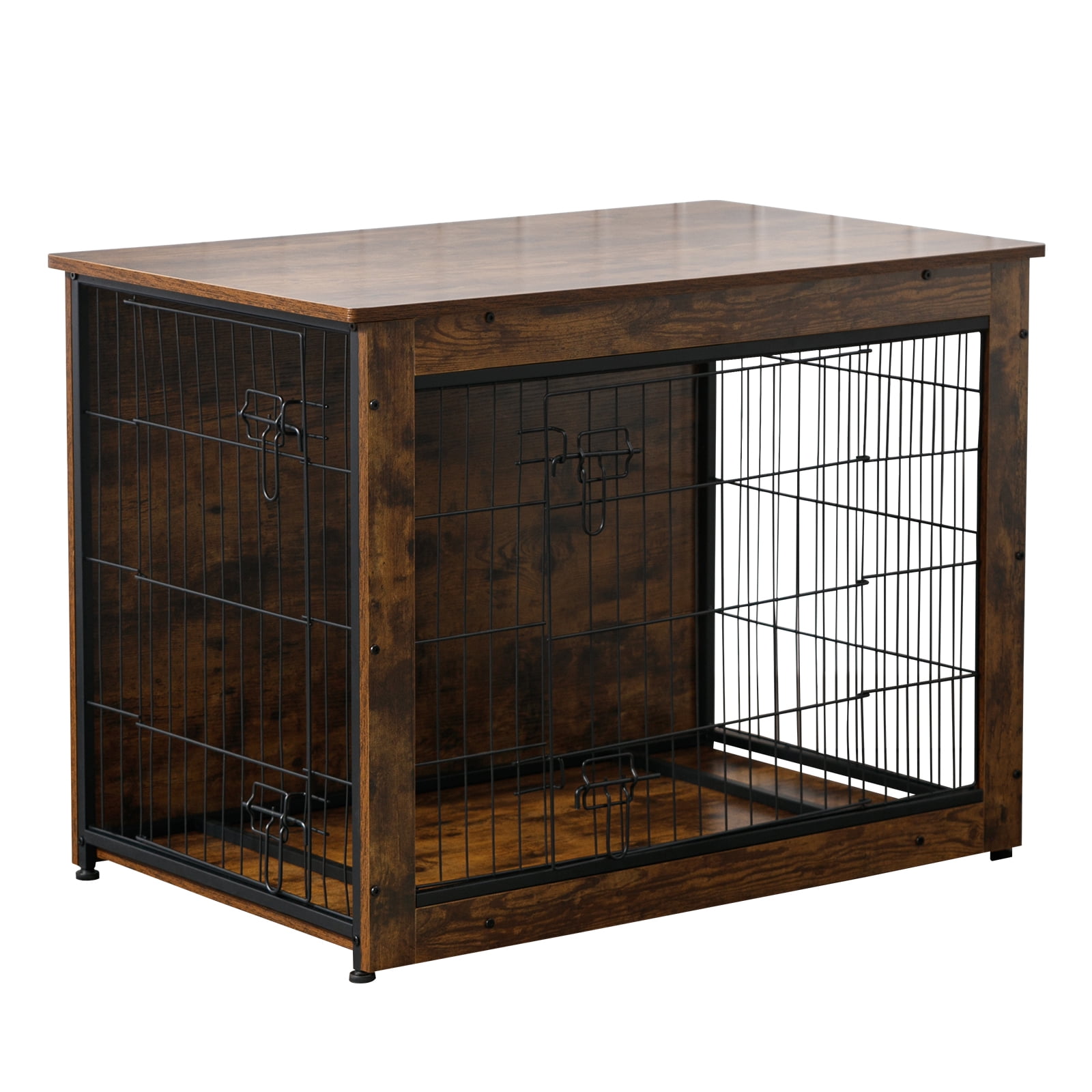 "TABU Strong Steel Double Doors 43"" Furniture Style Dog Crate, Wooden ...