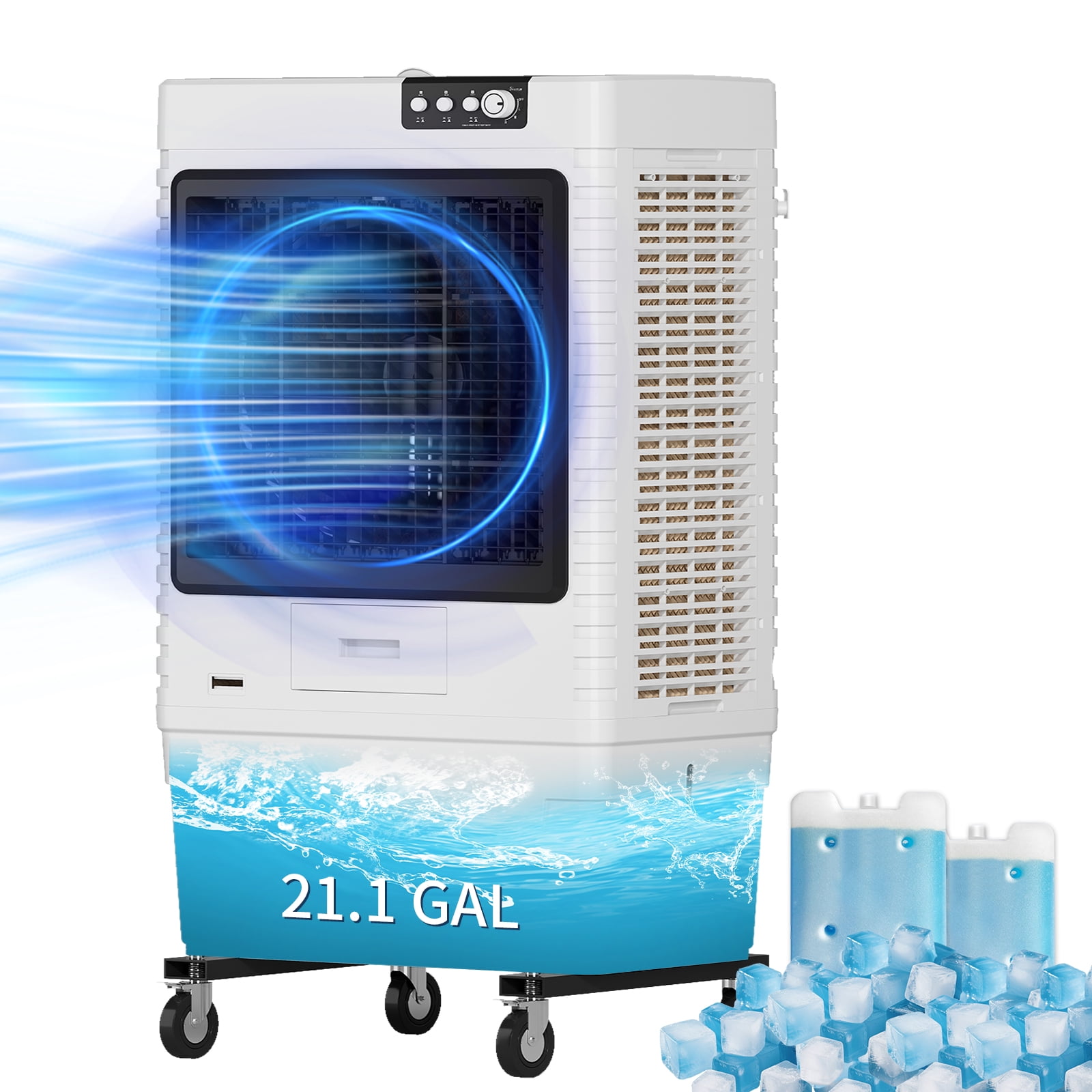 TABU Evaporative Air Cooler, 7500 CFM Portable Swamp Cooler with 21 gal Tank, Remote Control ...