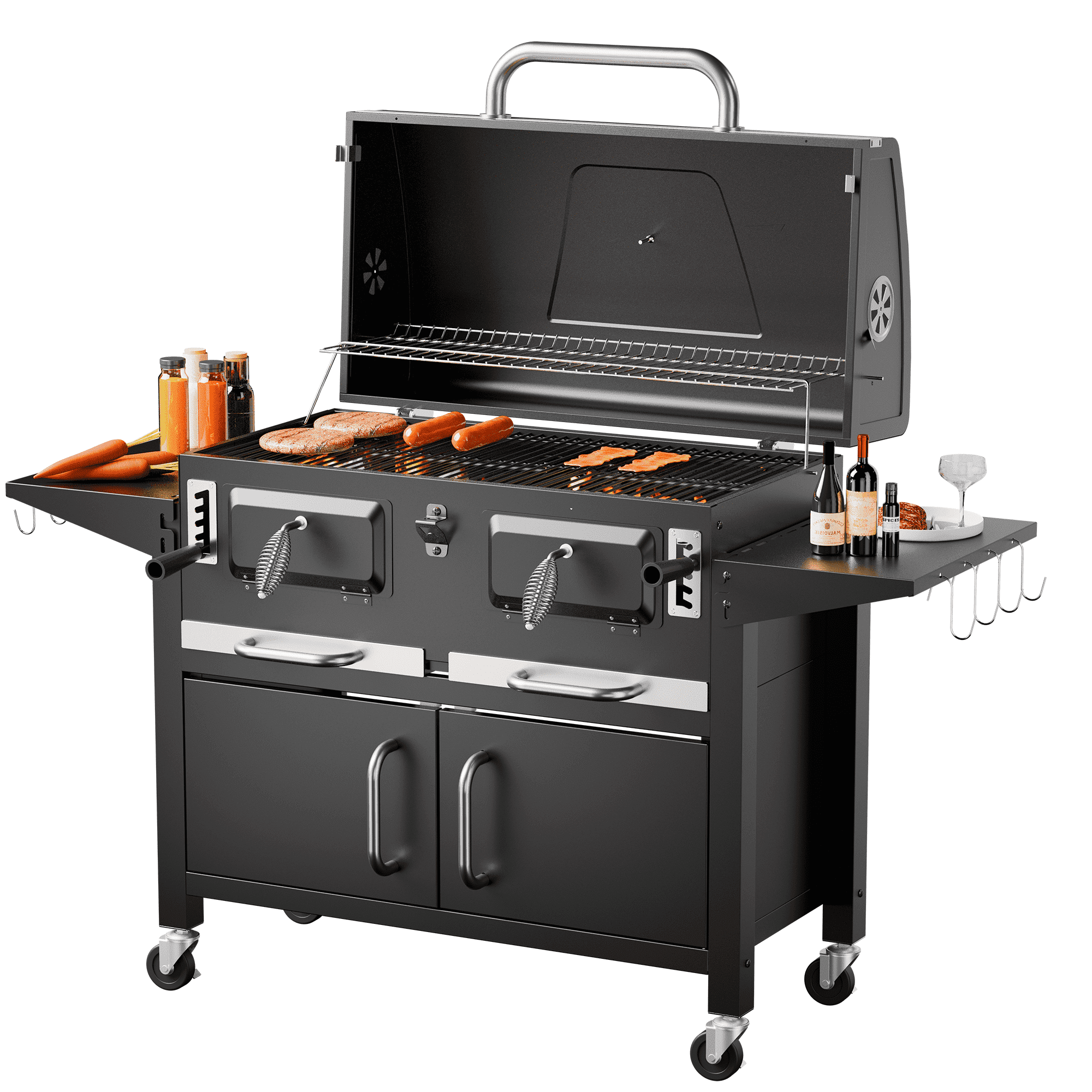 TABU Large Portable BBQ Charcoal Grill, 50" Deluxe Smoker Barbecue with ...