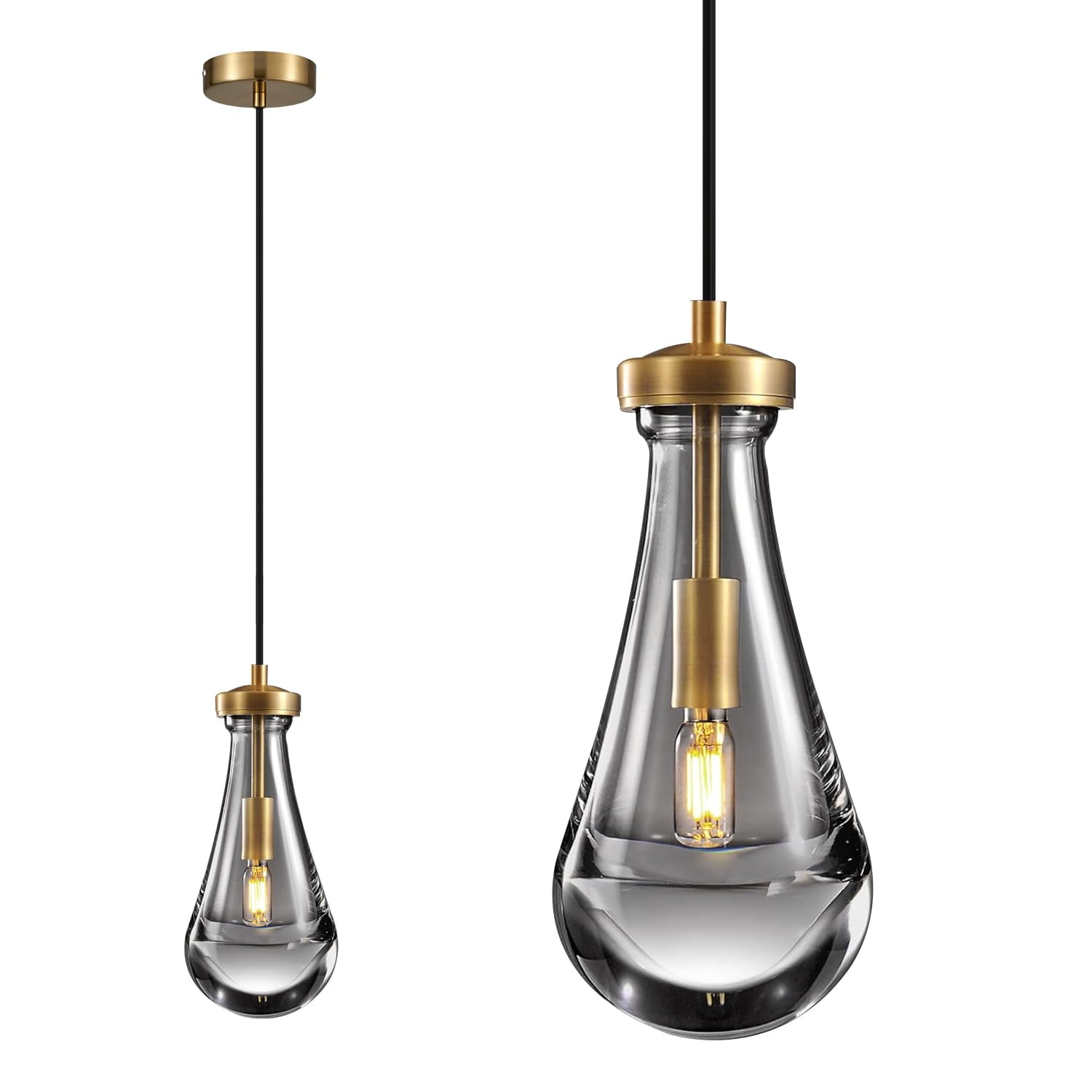 TACDANDM Raindrop Pendant Light, Brass Glass Pendant Lighting ...