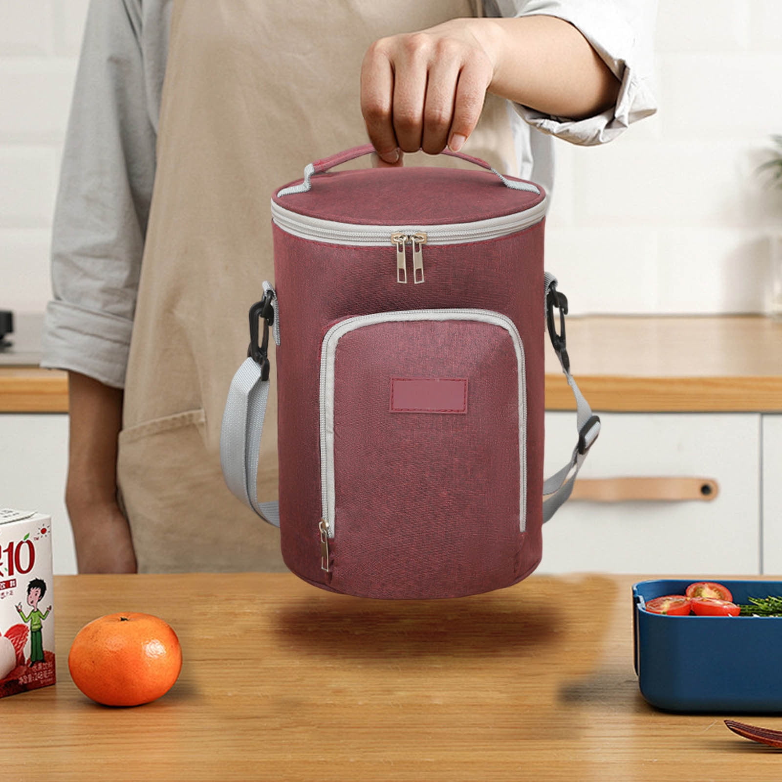 TACILIP 7.09x9.25in Round Portable Bento Bag Student Lunch Box Bag Can ...