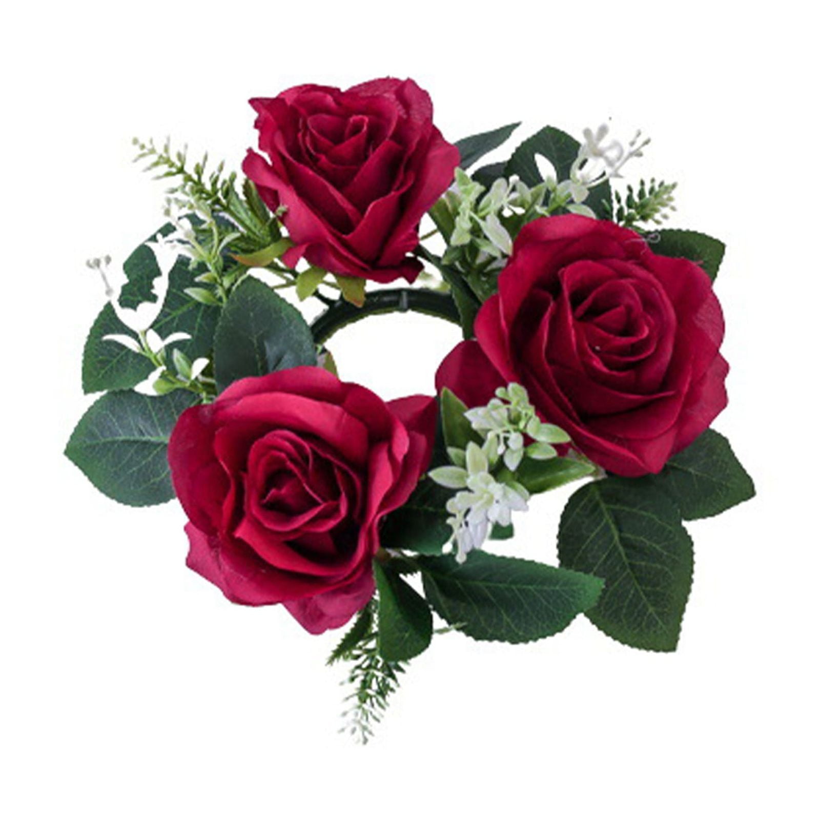 TACILIP Room Decor, Rose Candle Wreath Artificial Silk Flower Ring Leaf ...
