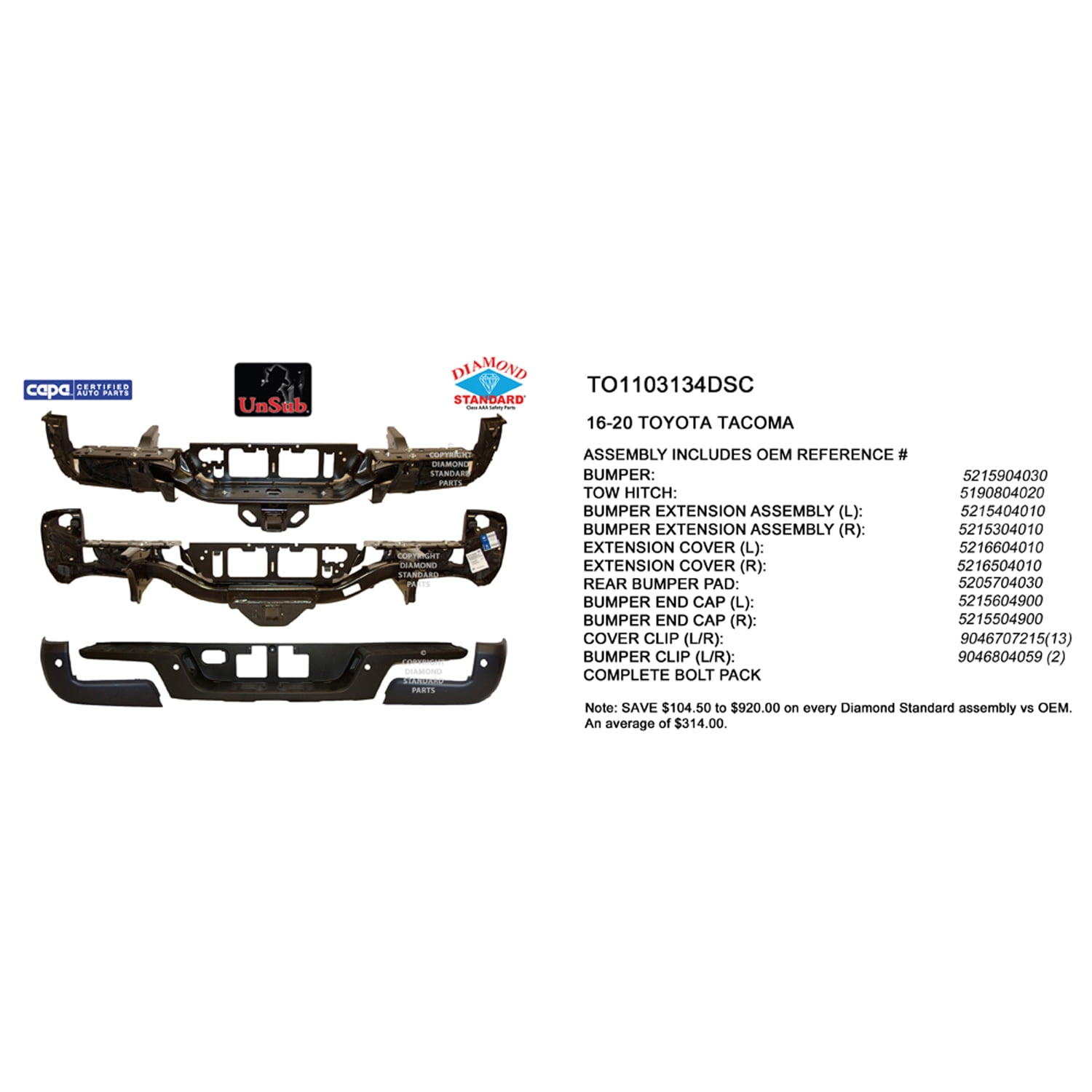 CAPA for 2016-2023 Tacoma Bumper Covers 5215904030-PFM TO1103134C DSC ...