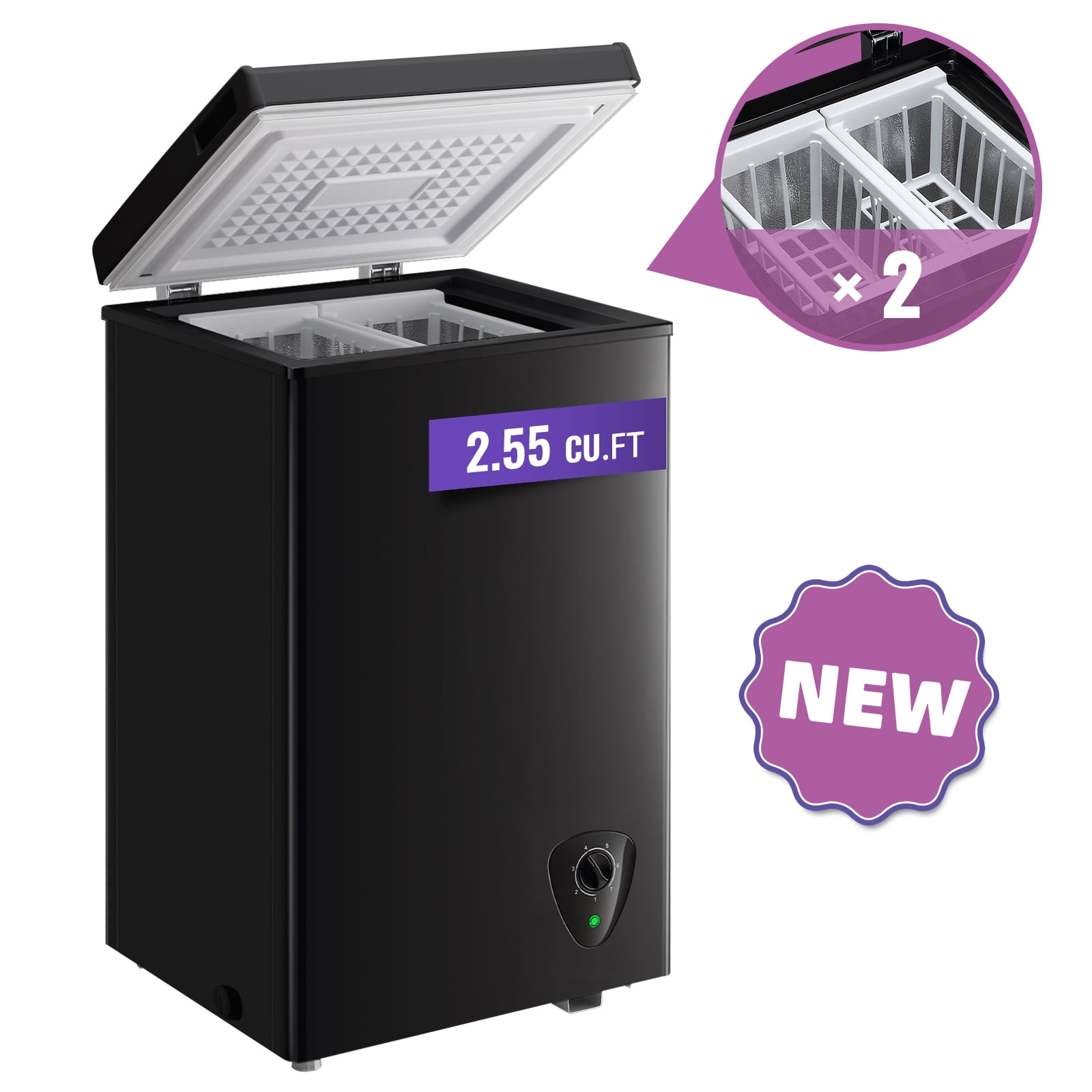 TACOOL Chest Freezer 2.55 Cu.ft Large Capacity with 2 Removable Basket ...