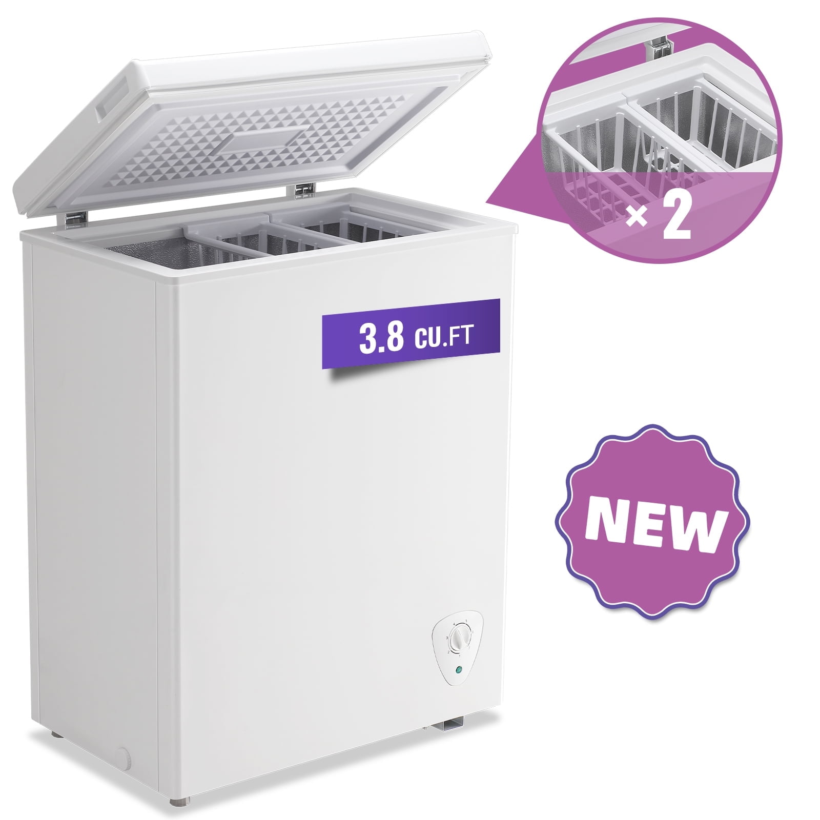 TACOOL Chest Freezer 3.8 Cu.ft Large Capacity with 2 Removable Basket ...