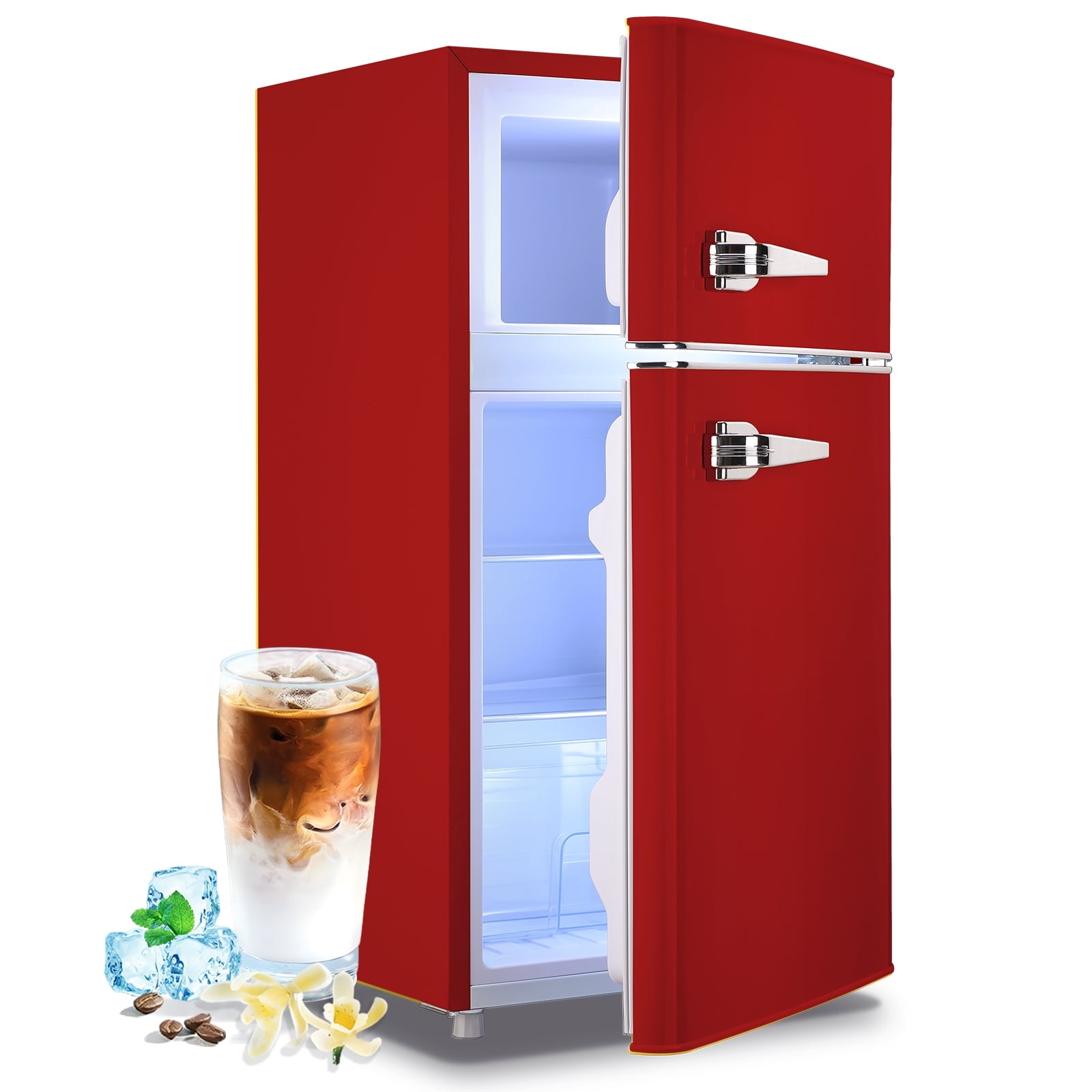 TACOOL Retro Red Mini Fridge with Handle Dual Door 3.5Cu.ft Samll ...