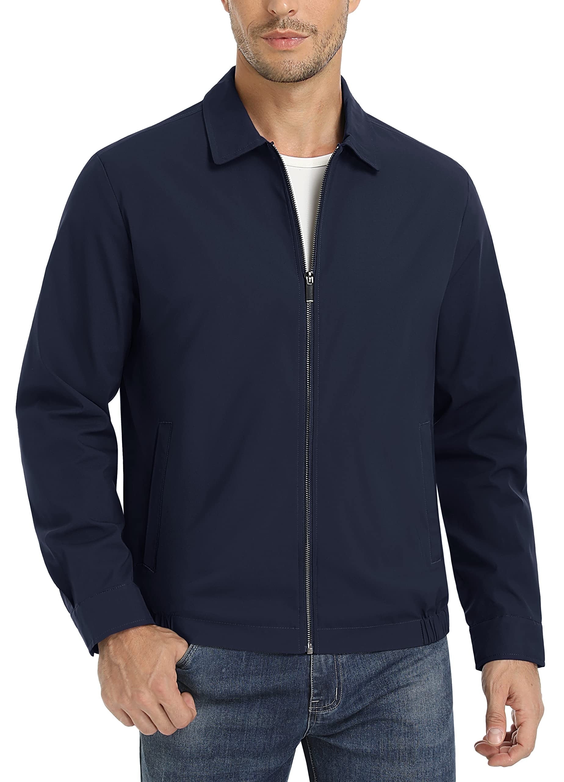 TACVASEN Men's Lightweight Windproof Jacket, Zipper Pockets, Navy XL ...