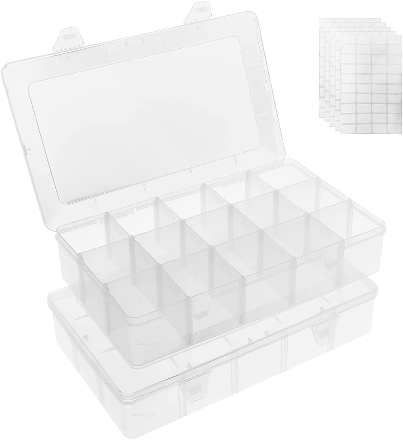 TACYKIBD 2 Pack 15 Grids Clear Plastic Organizer Box with Adjustable ...