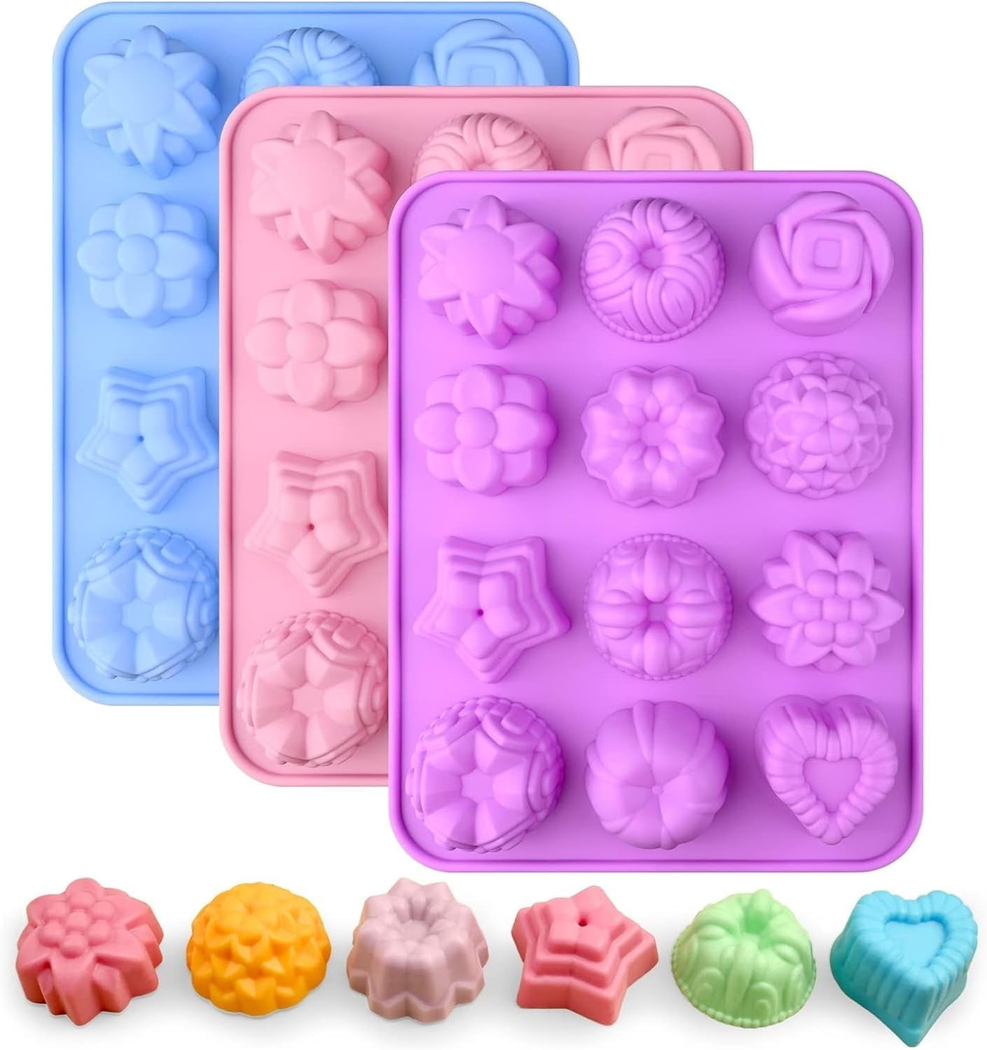 TACYKIBD 3 Pack Chocolate Flowers Silicone Molds 12 Cavity Flowers ...