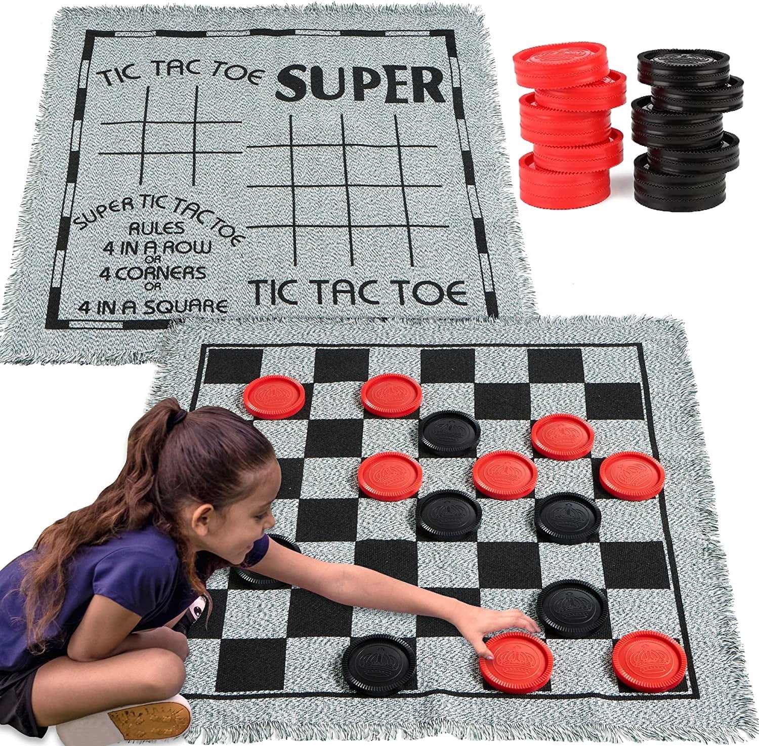 ‎TACYKIBD 3-in-1 Vintage Giant Checkers, Tic, Tac, Toe, with Reversible ...