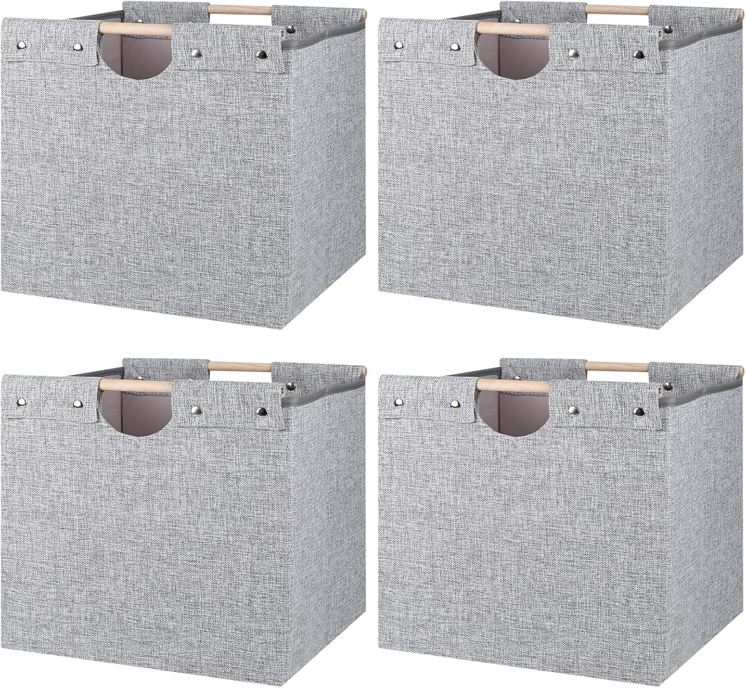 TACYKIBD 33x33x33 cm Collapsible Storage Cubes, Fabric Bins with Wooden ...