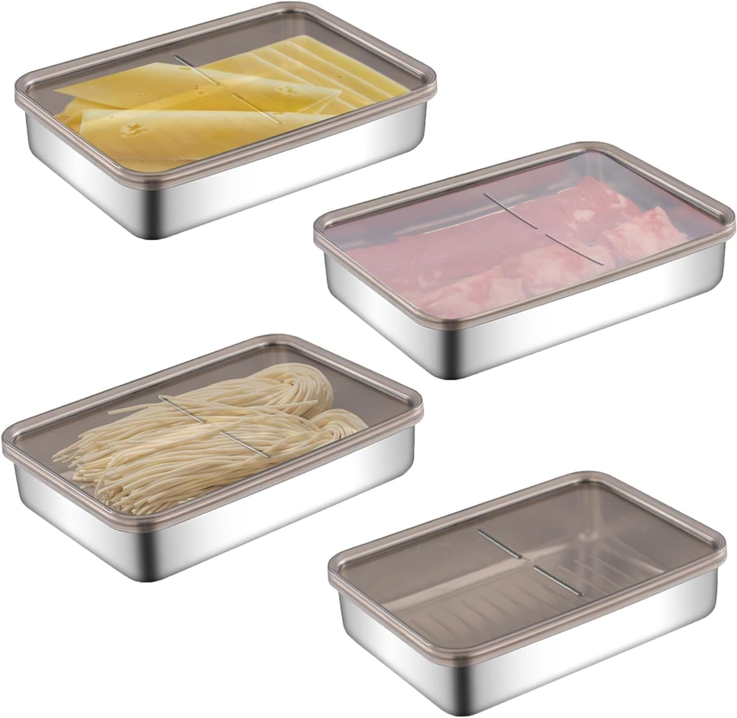 ‎TACYKIBD 4 Piece Stainless Steel Slice Boxes For Refrigerator Sausage ...