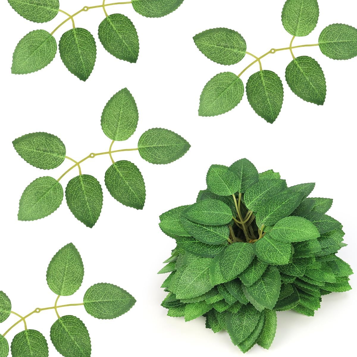 ‎TACYKIBD 50pcs Floroom Artificial Green Leaves, Rose Leaves Artificial, Bulk Fake Leaves ...