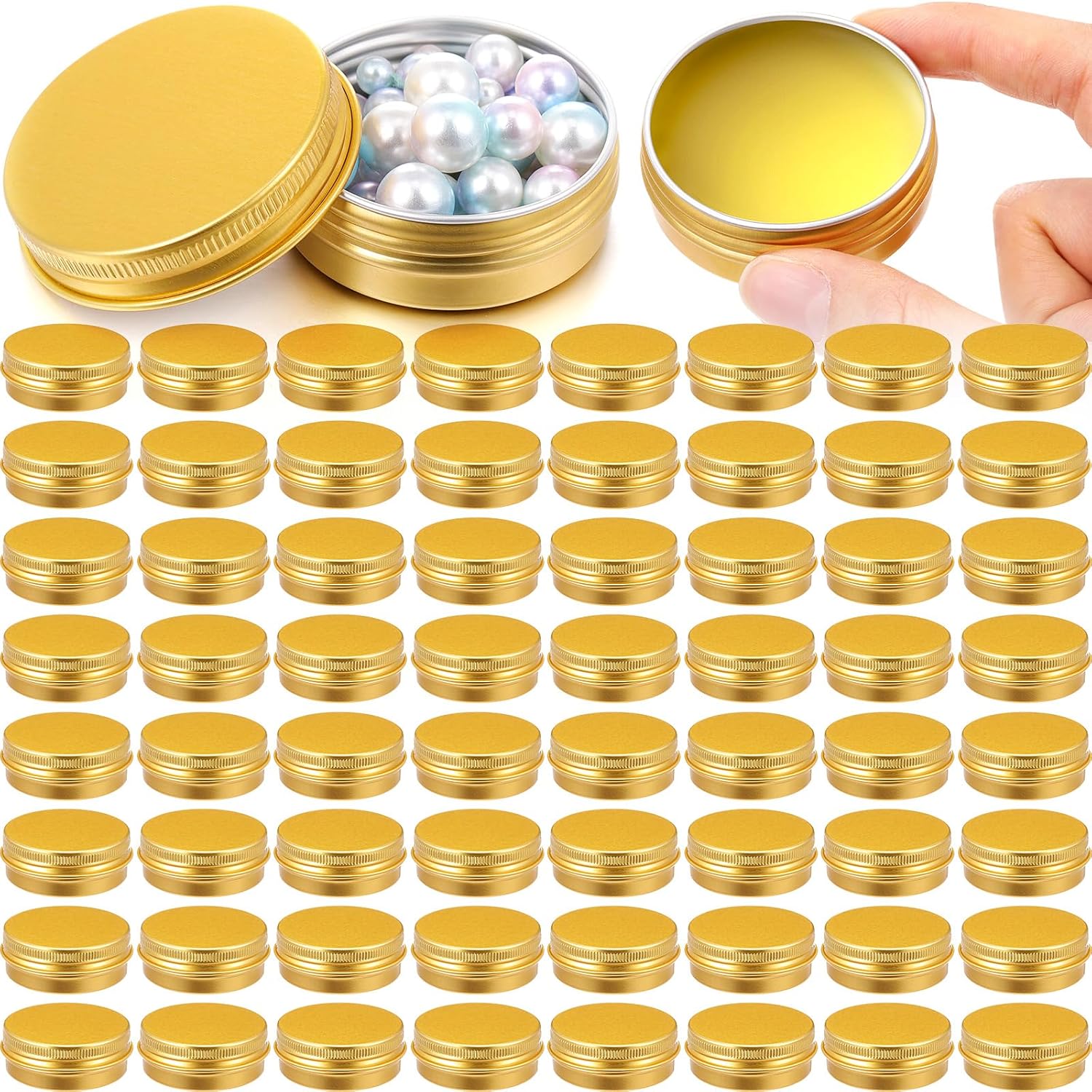 TACYKIBD 64 Pieces Lip Balm Tin Containers Screw Top Round Tin Cans ...