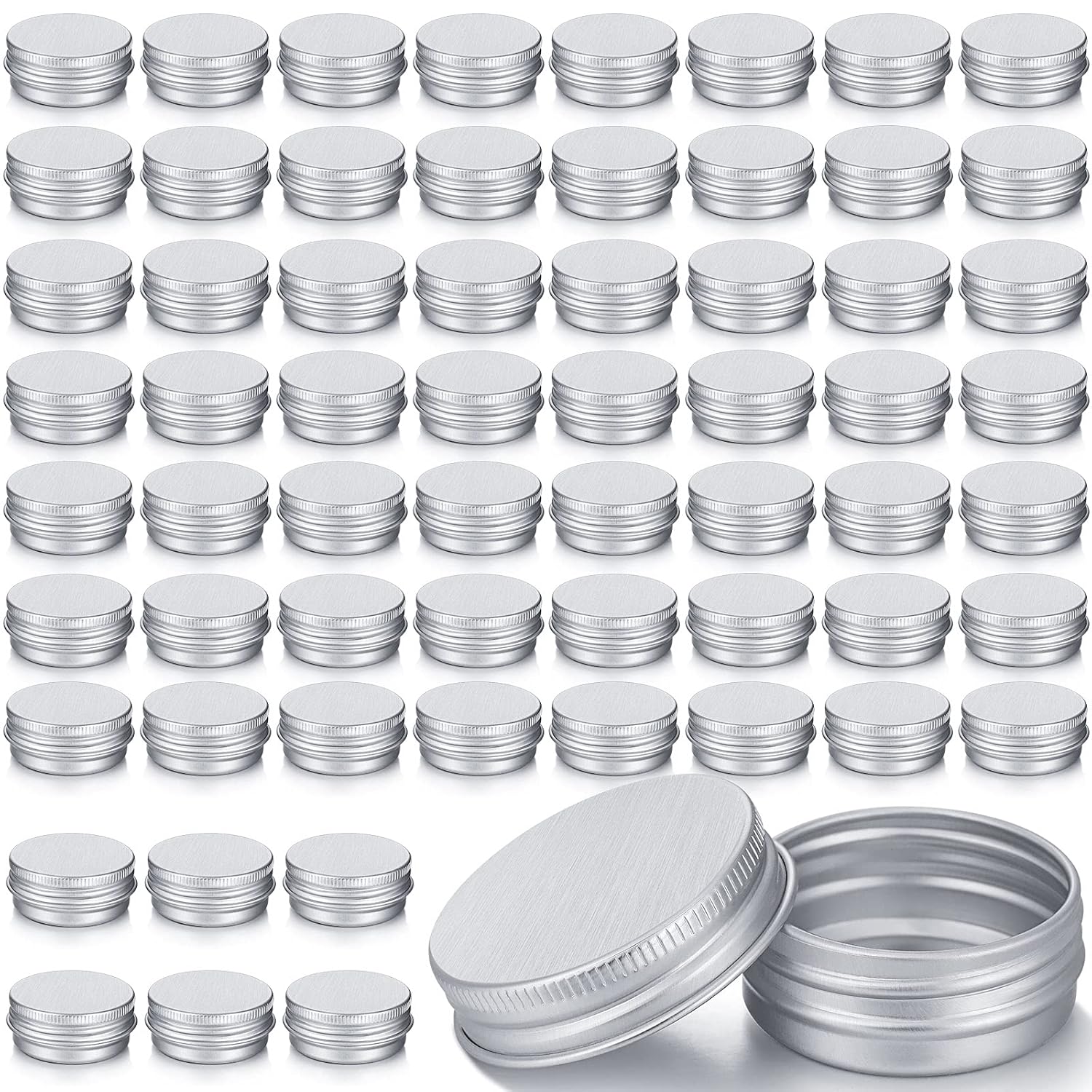 TACYKIBD 64 Pieces Lip Balm Tin Containers Screw Top Round Tin Cans ...