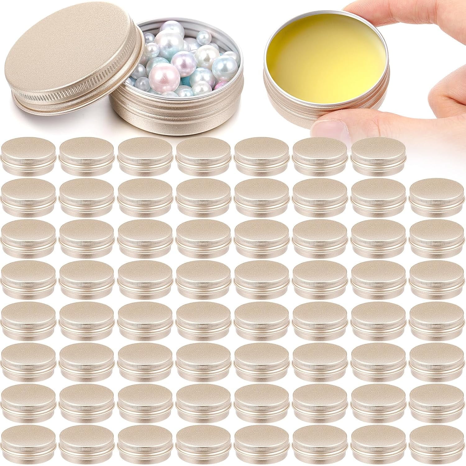 TACYKIBD 64 Pieces Lip Balm Tin Containers Screw Top Round Tin Cans ...