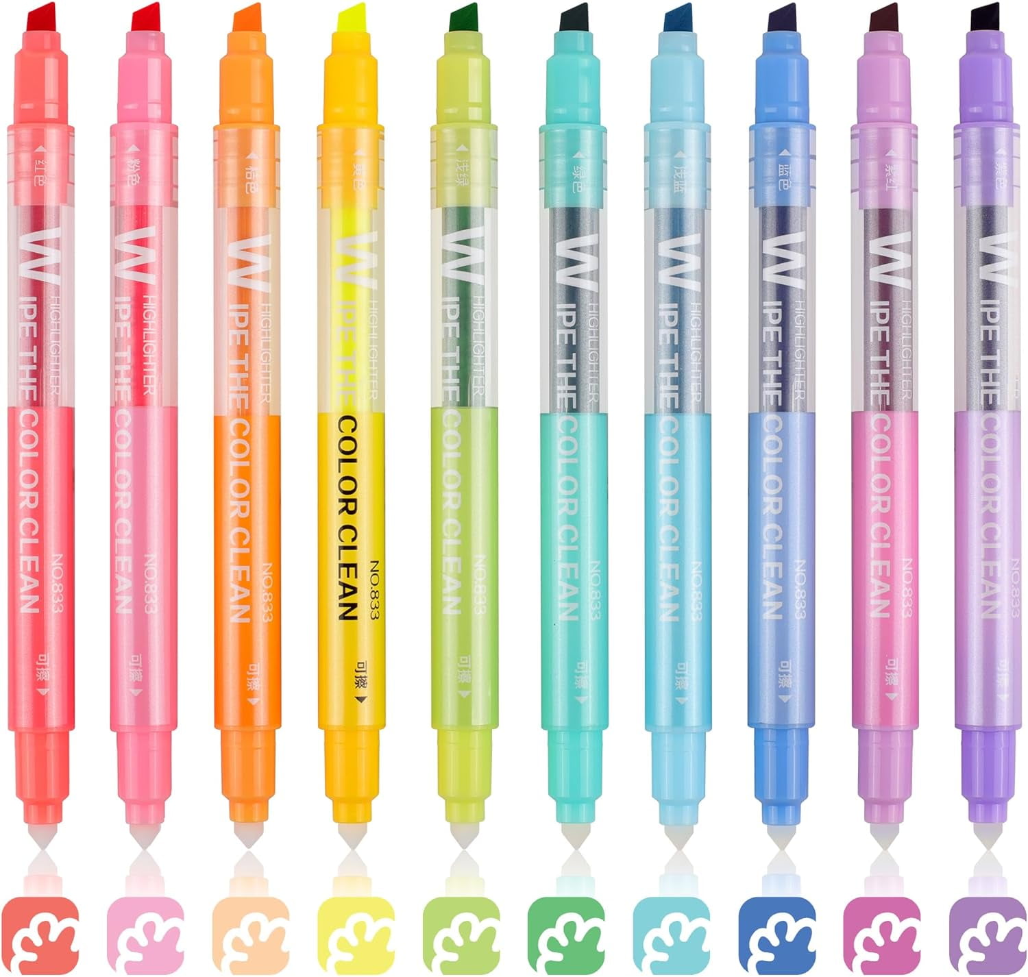 TACYKIBD Erasable Highlighters, Dual Tip 10 Colors Erasable Highlighter ...