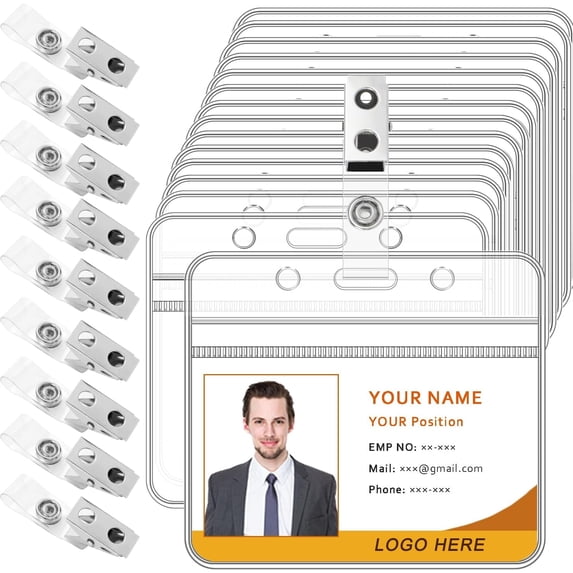 TACYKIBD ID Badge Holder and Clips Extra Thick Clear Name Tag Card ...