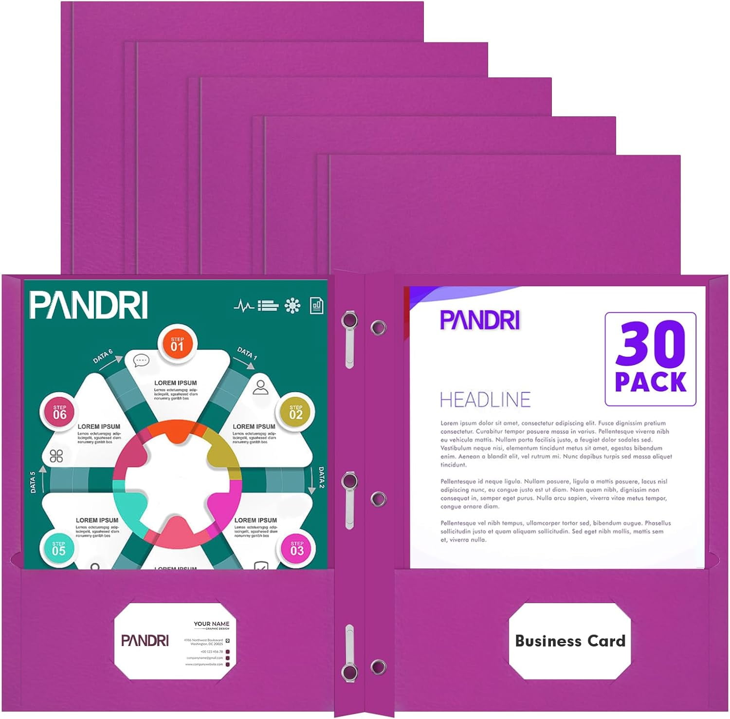 TACYKIBD Two Pocket Folders, PANDRI 30 Pack Two Pocket Folders with ...