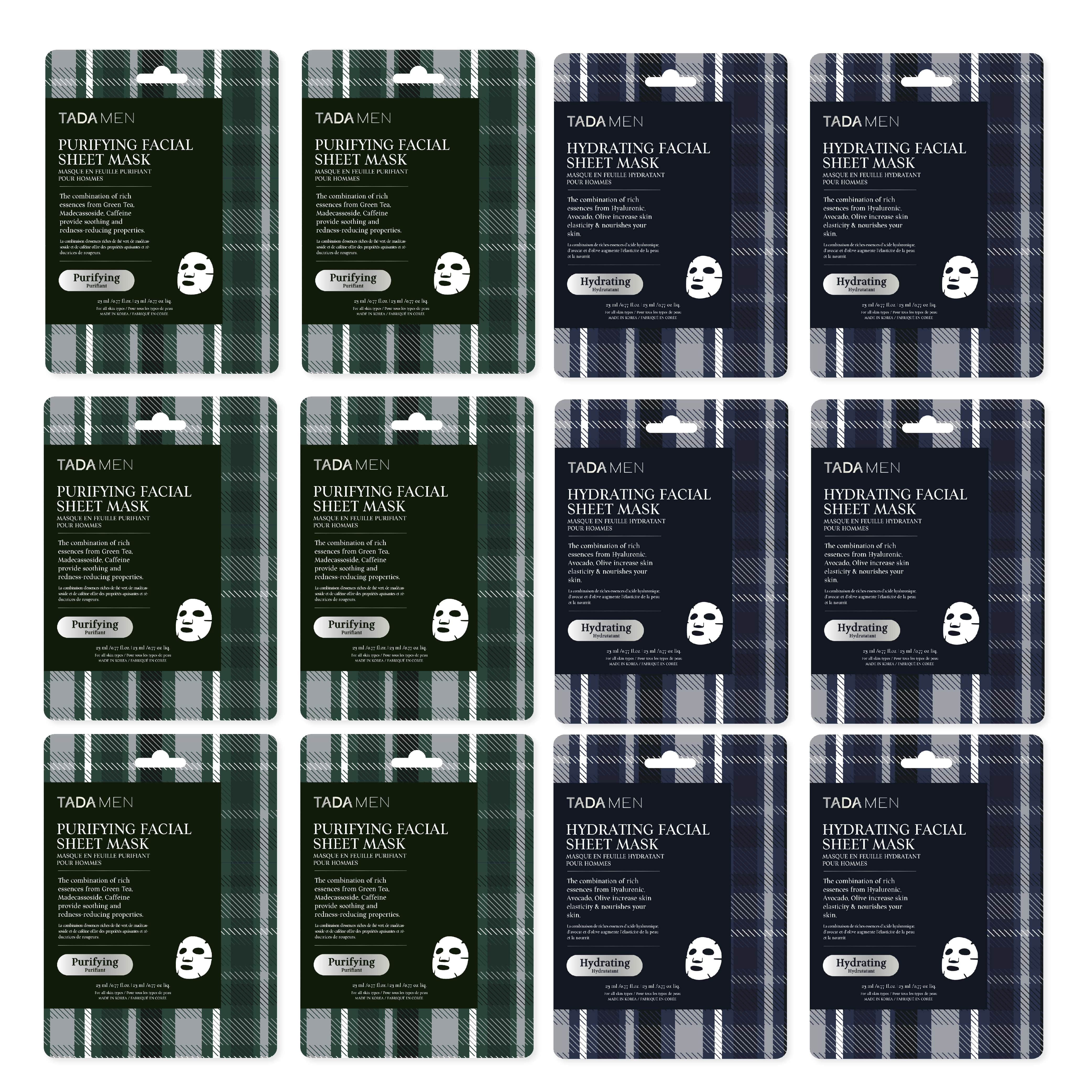 TADA Men 12PK Skin Care for Men, Face Masks Bulk, Korean Face Sheet ...